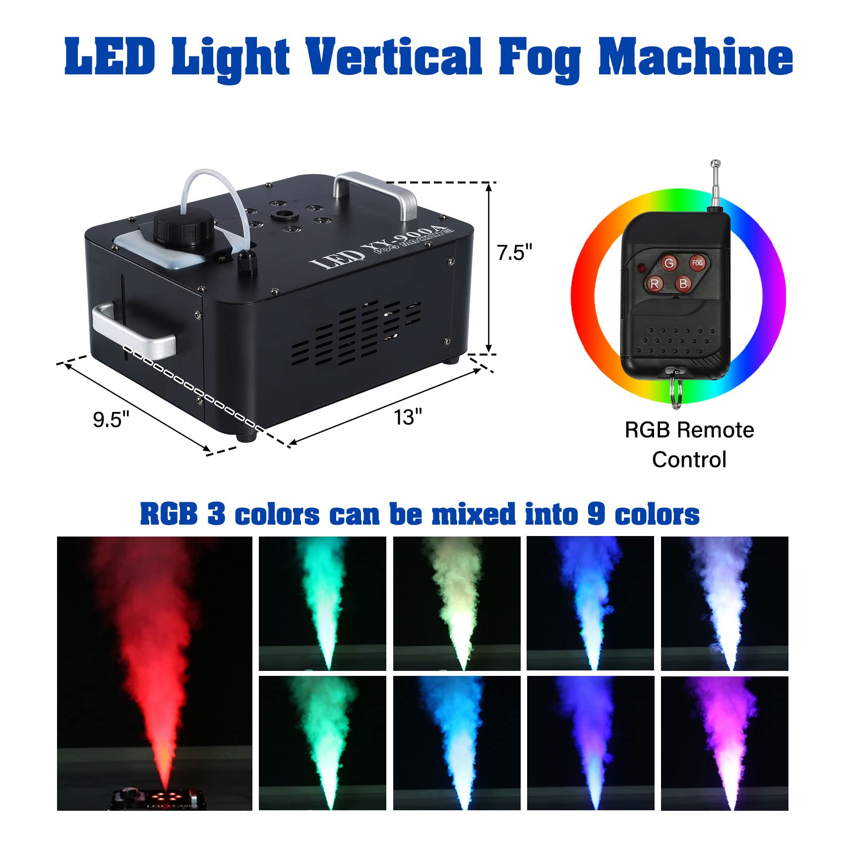 TCFUNDY 900W Fog Machine DMX 6 LED Lights RGB Smoke Machine Vertical Spray W/Remote for Halloween Wedding Party DJ Lighting Stage Effect