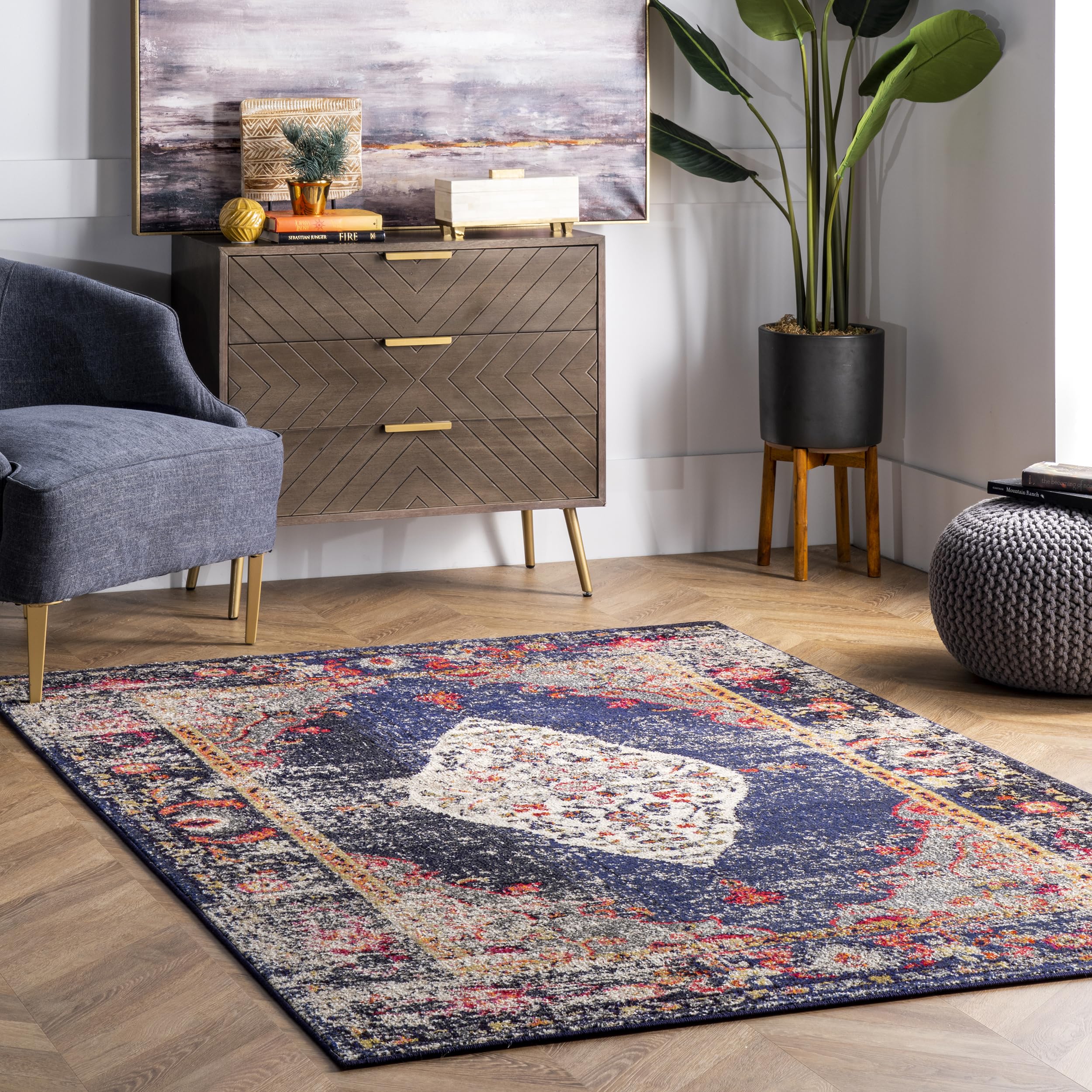 nuLOOM Vintage Medallion Veronica Area Rug, 12x15, Navy