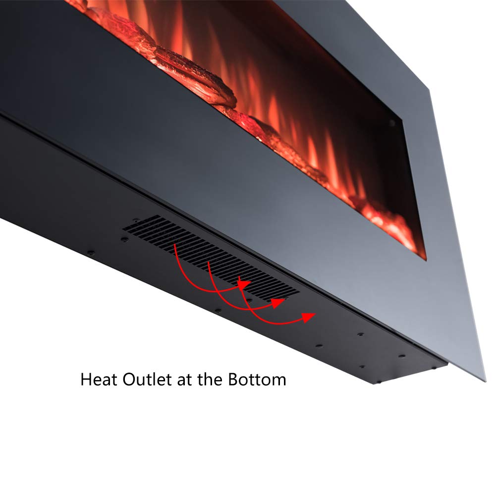 PuraFlame Serena 50 Inches Wall Mounted Linear Electric Fireplace with Log Set & Crystal, Adjustable Flame Color and Speed, 750 / 1500W Heater, Remote with Timer, 50.38 x 5.44 x 21.63 inches, Black