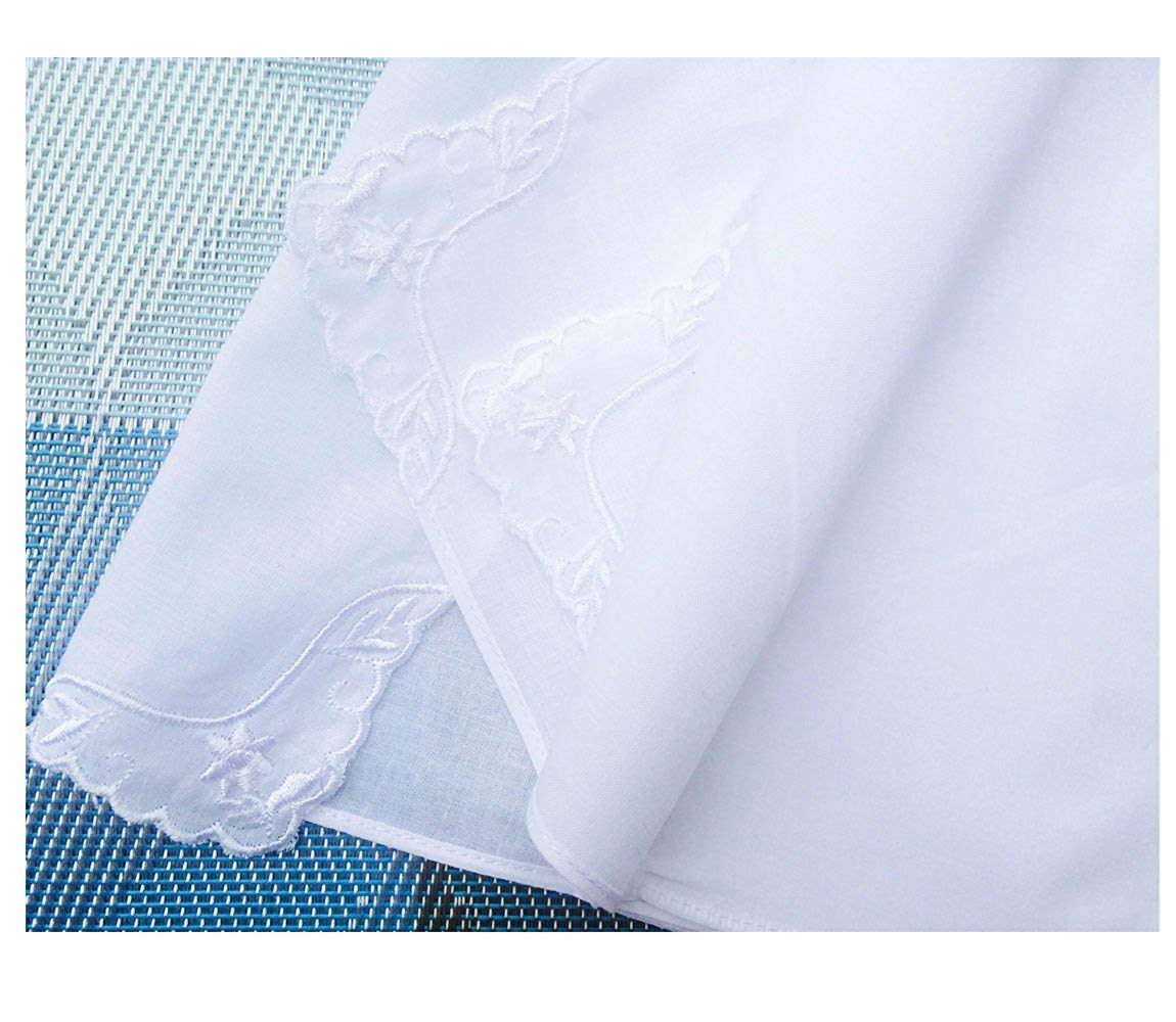 MileyMarla Ladies Embroidery Cotton White Handkerchiefs Lace Wedding HankiesA-3pcs
