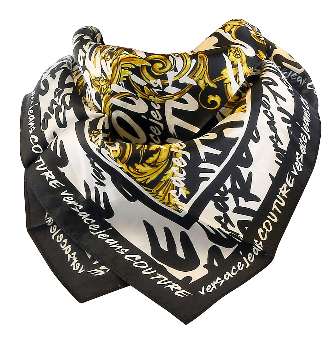 VERSACE JEANS COUTURE Black/Gold/White Signature Brush Pattern Fashion Scarf for Womens