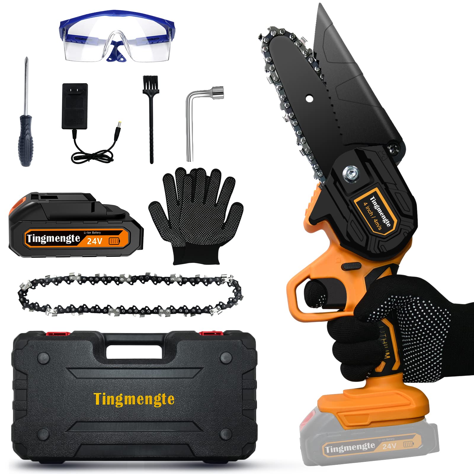 Mini Chainsaw 6 Inch, Cordless Mini Chainsaw Battery Powered with 24V 10000mAh Rechargeable Battery, 2.57Lb One-Hand Use Electric Chainsaw, Handheld Chainsaw for Tree Trimming Wood Cutting