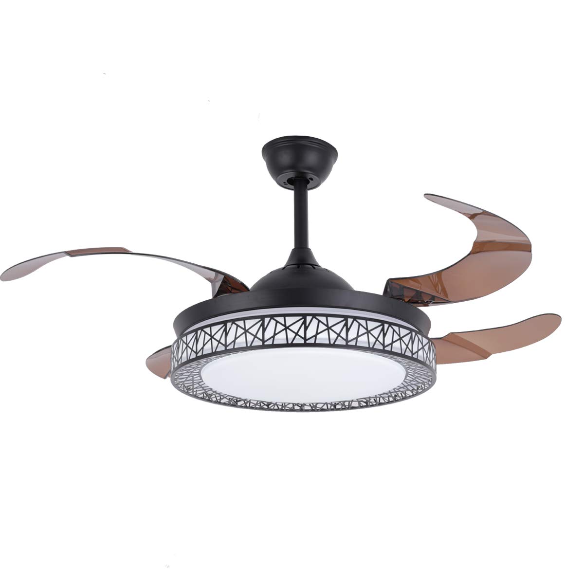 OUKANING 42 Inch Ceiling Fans Lights LED 4 Retractable Blades Ceiling Fan Three Color Change Chandelier with Remote Contro