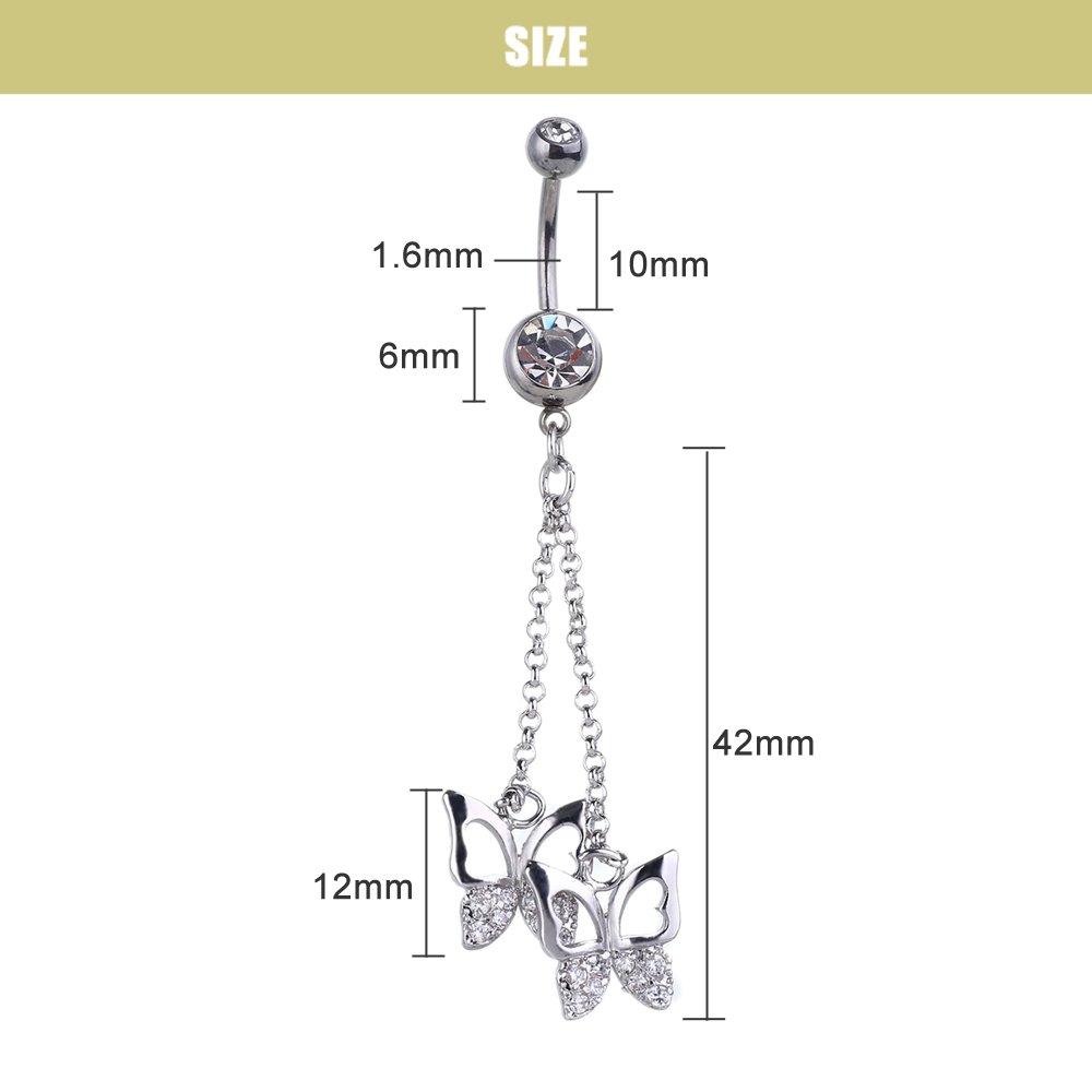 Mutreso Navel Ring Belly Button Rings Surgical Steel Sexy Butterflies Dangle Curved Barbell Bananabell Piercing Jewelry