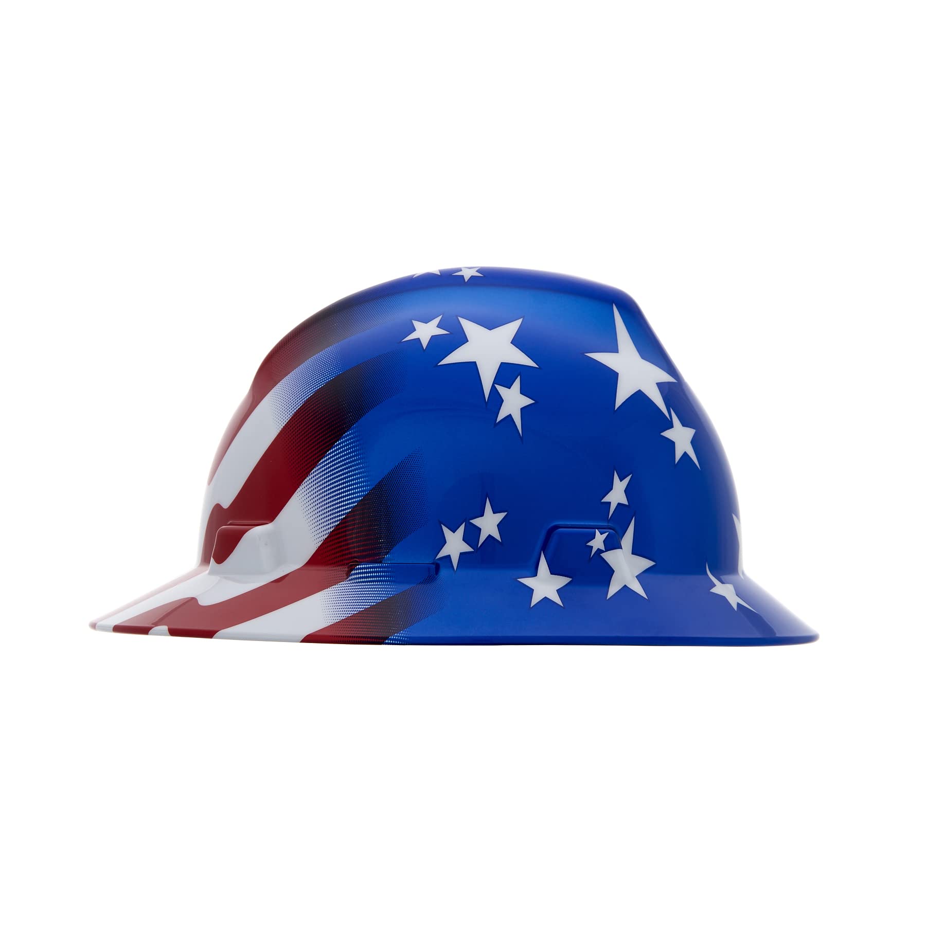 MSA 10071157 Freedom Series V-Gard Full-Brim Hard Hat With Fas-Trac III Ratchet Suspension, Polyethylene Shell, Self Adjusting Crown -Straps Standard Size in Stars & Stripes