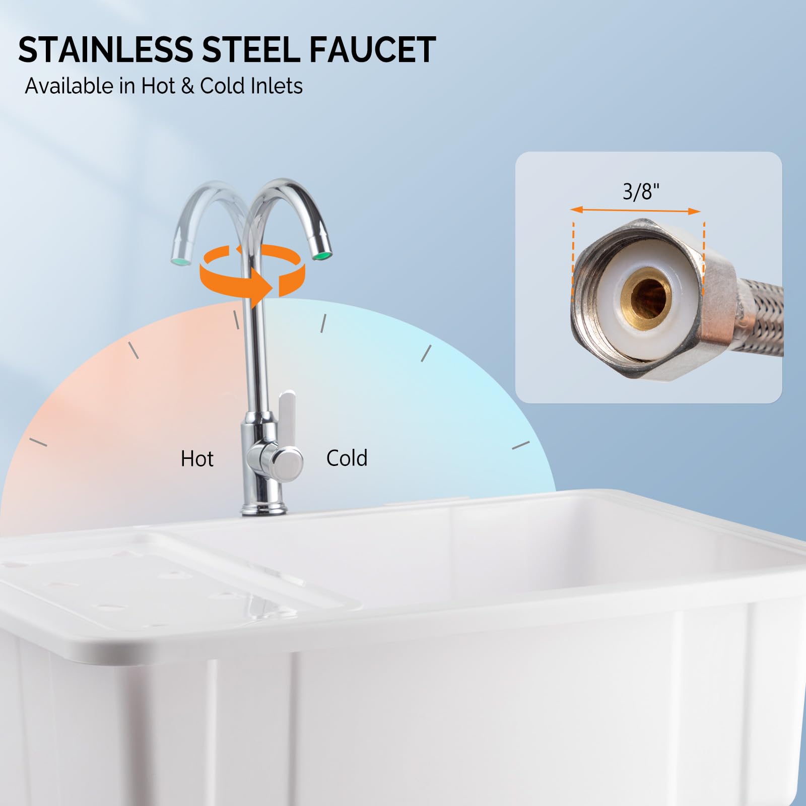 VINGLI Utility Sink Laundry Tub for Washing Room, Freestanding Utility Sink with Stainless Steel Faucet, White, 32.3"W x 22.4" D x43.3"H(Include Faucet)