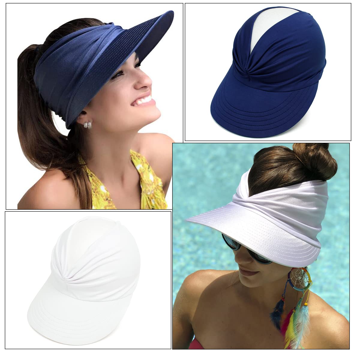 Womens Sun Visor Hat Wide Brim UPF 50+ UV Protection hat,Summer Beach Sports Hats for Women (one Size, 2pcs- Navy & Black)