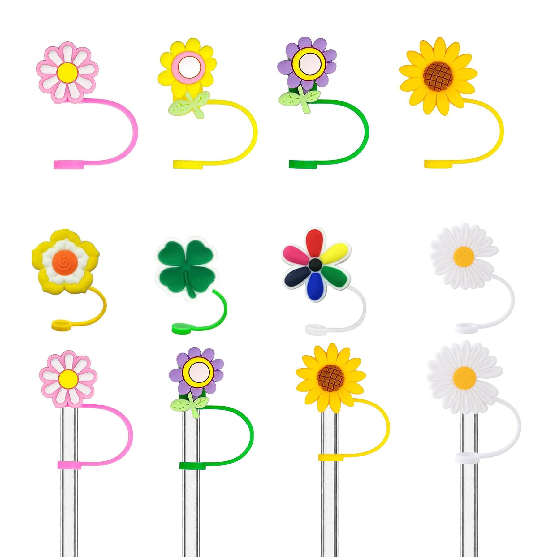 Straw Covers Cap 8pcs Silicone Flowers Straw Cover for Reusable Straws Cute Anti-dust Straw Tips Covers Set,Straw Protector Cover, Reusable Straws Plug for 6-8 Mm(1/4 Inch) Straw Travel Home Outdoor