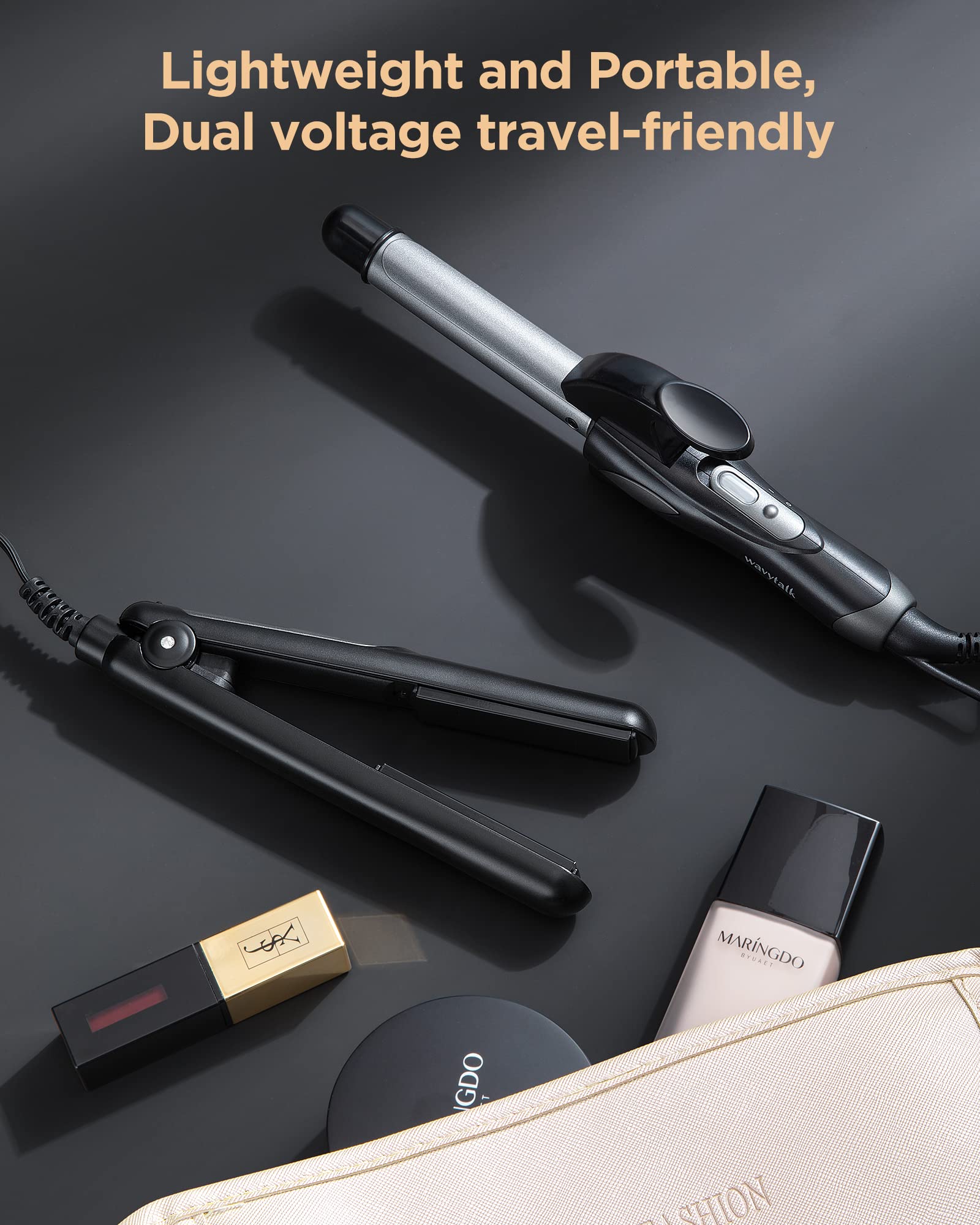 Wavytalk Mini Flat Iron 0.7 Inch Ceramic Mini Hair Straightener - Small Flat Iron with Mini Curling Iron for Short Hair, Curls Bangs, Travel Flat Iron