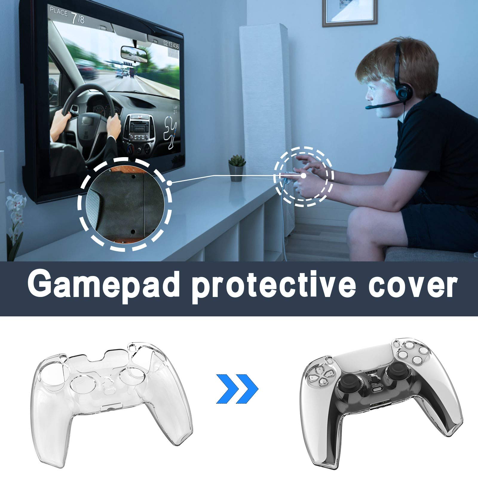 PS5 Controller Grip Cover,Silicone Case Cover Skin Protective Cover Case Compatible with Sony PS5 DualSense Controller,Clear Playstation 5 Controller Cover Soft (Transparent)
