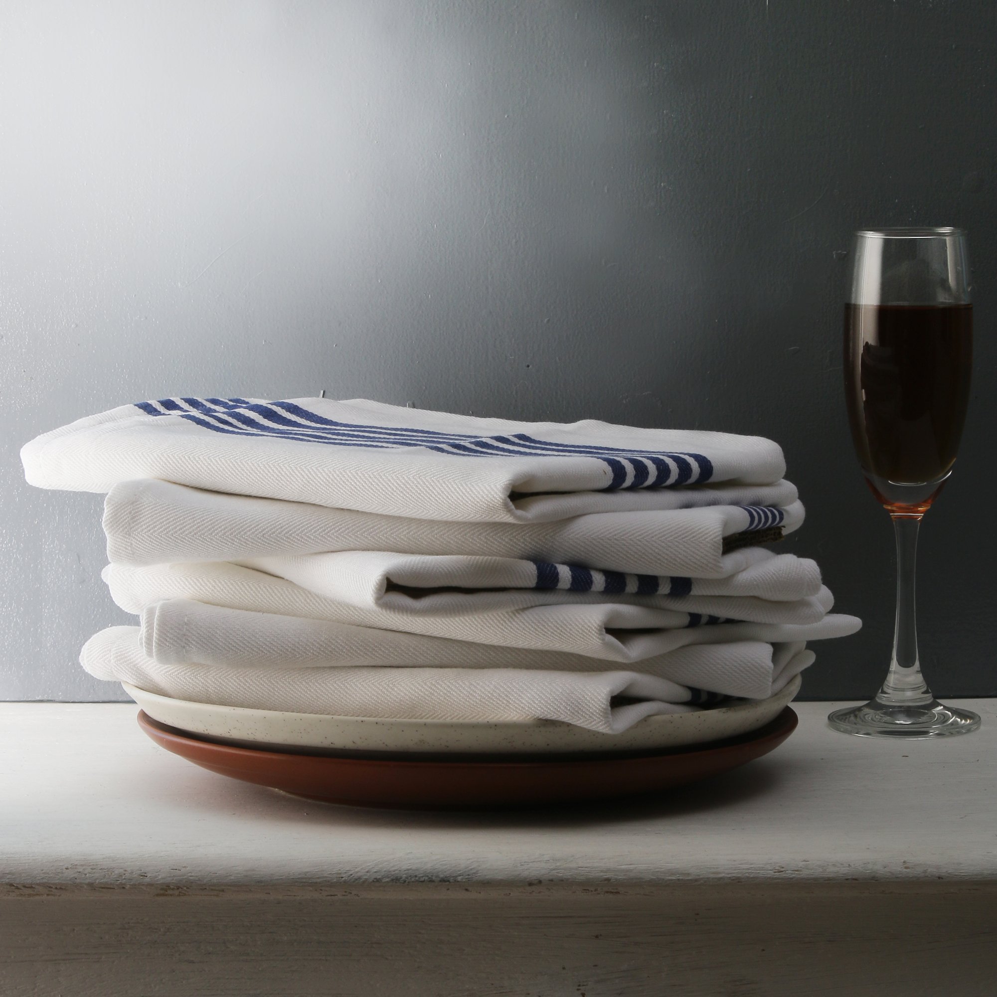 The Weaver's Blend 100% Cotton Kitchen Towels with Blue Stripe Design | Kitchen Towels and Dish Cloths | Size 28βx18β | Set of 6