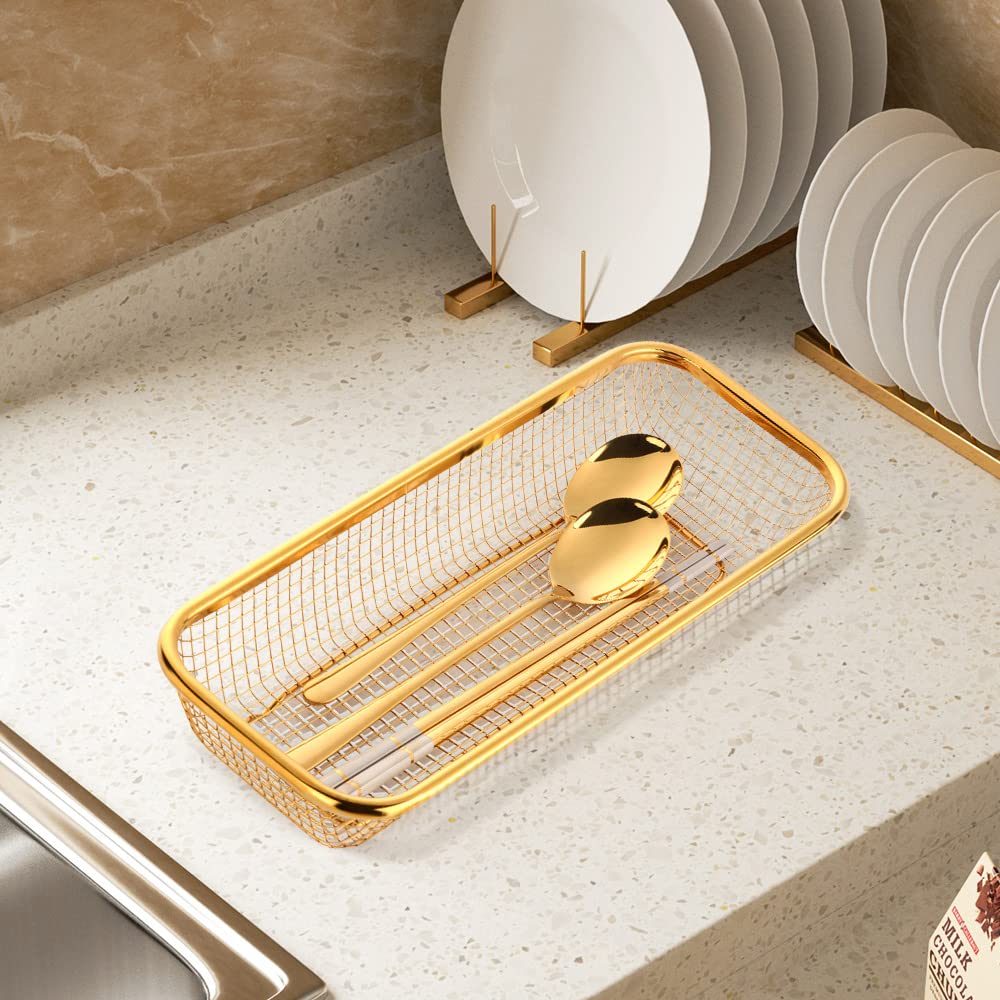 QOBIMOON Stainless Steel Utensil Drying Rack/Chopsticks/Spoon/Fork/Knife Drainer Basket Set of 2 Flatware Storage Drainer Silverware Cutlery Basket Flatware Organizers-Blue