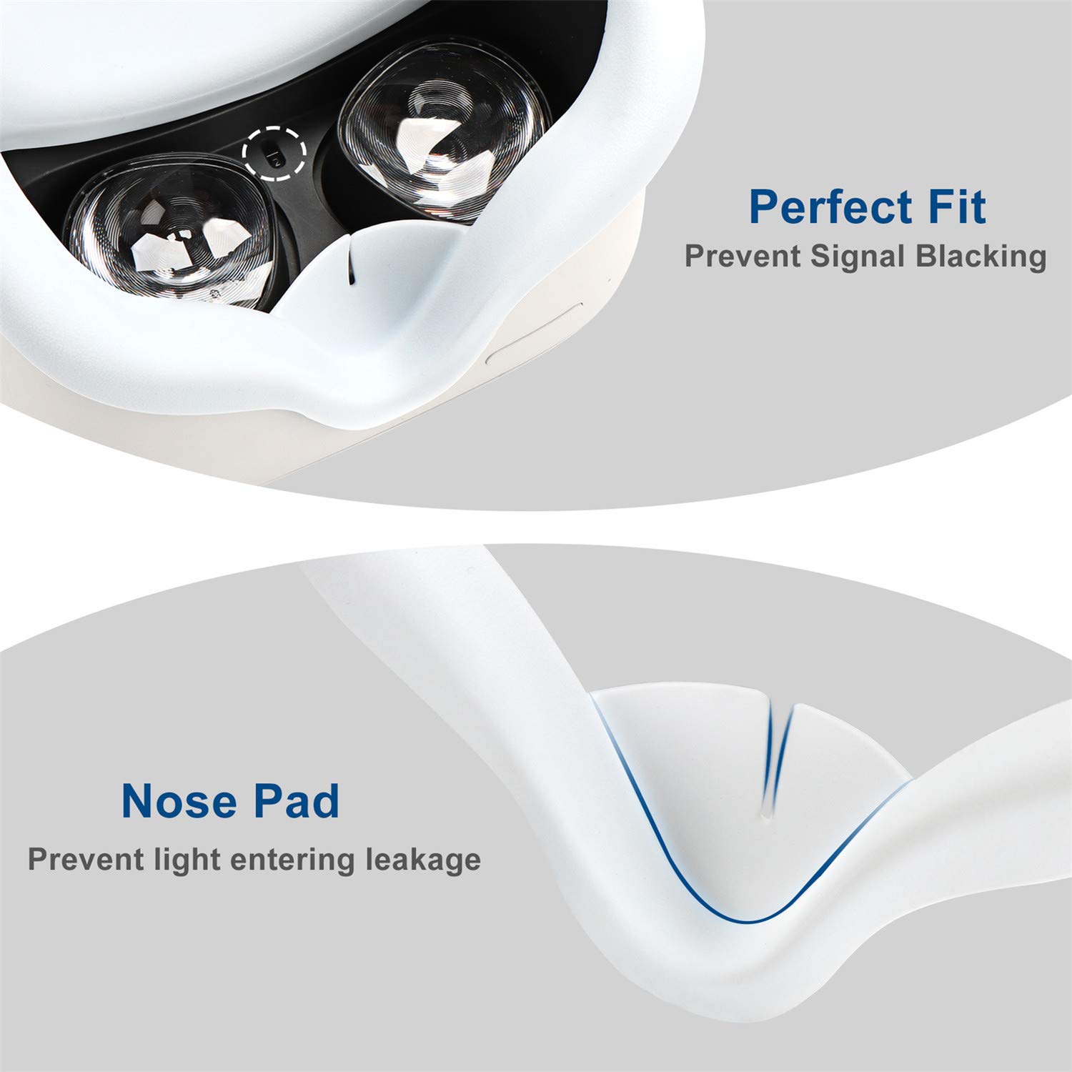 Silicone Covers Sets 3 pcs for Oculus Quest 2 - Face Pad Mask & Lens Cover Caps & Soft VR Shell Case Protected,Sweatproof Lightproof Anti-Leakag Designed by X-Super Home (White)