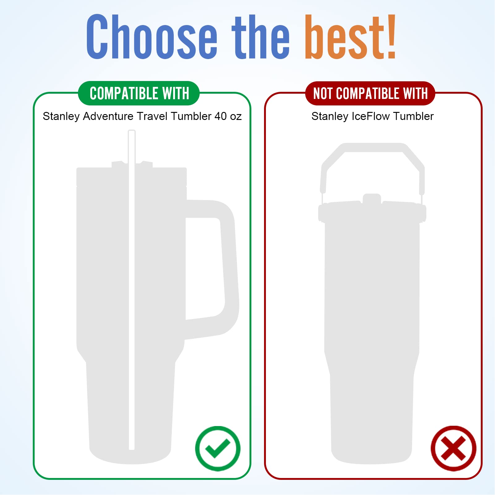 MLKSI Replacement Glass Straws for Stanley Cup Accessories, 8 Pack Reusable Straws with Cleaning Brush Compatible with Stanley 40oz Stanley Cup