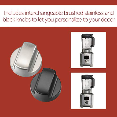 Wolf Gourmet High-Performance Blender, 64 oz Jar, 4 Program Settings, 12.5 AMPS, Blends Food, Shakes and Smoothies, Silver Knob with Black Knob Accessory, Stainless Steel (WGBL120SR)