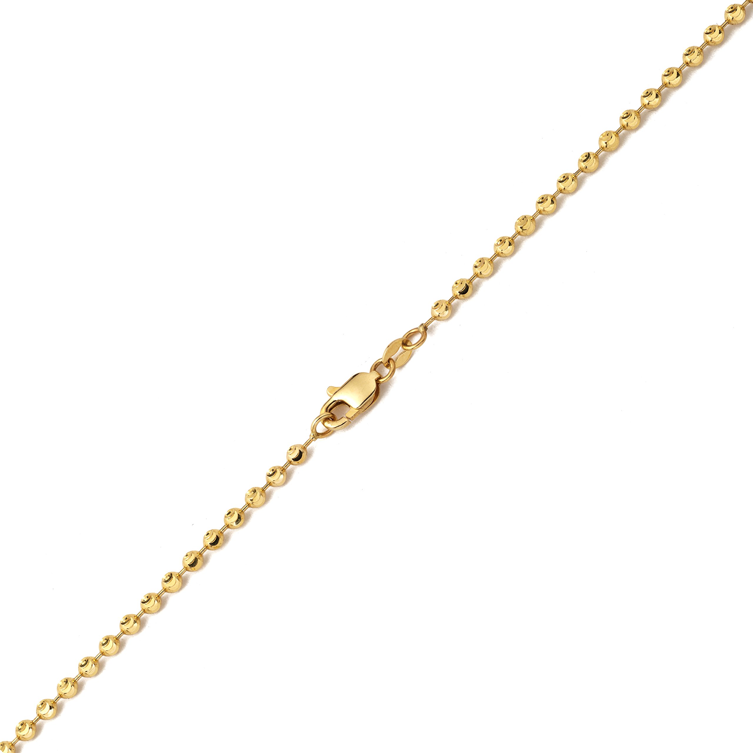 LoveBling 10K Yellow Gold 2.5mm Italian Moon Cut Bead & Bar Chain Necklace with Lobster Lock (24")