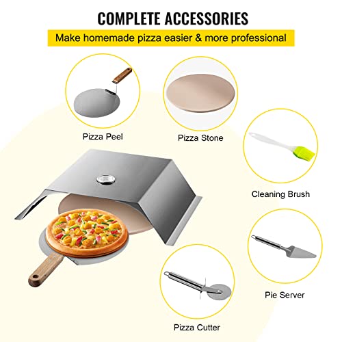 VEVOR Pizza Oven for Outside - Portable Pizza Oven Kit with Pizza Stone, Pizza Shovel, Pizza Cutter, Thermometer for Camping,Stainless Steel Camp Pizza Oven, (13 inch, Silver)
