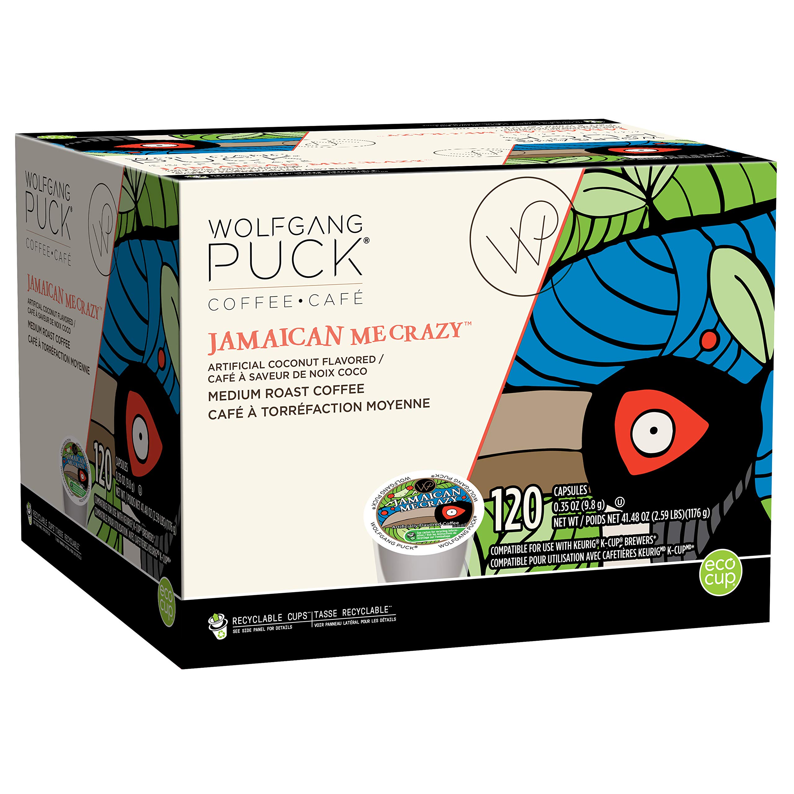 Wolfgang Puck Jamaican Me Crazy, Flavored, Medium Roast Coffee, Keurig K-Cup Brewer Compatible Pods, 120 Count (Pack of 1)