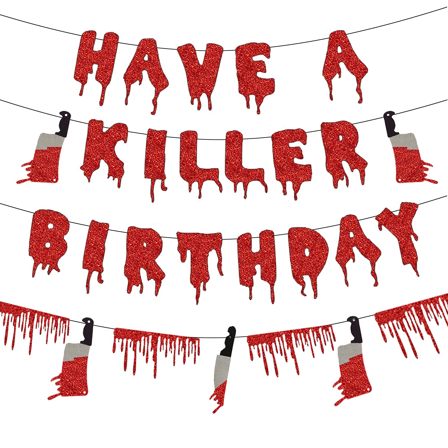 Saliyaa Halloween Horror Birthday Party Decorations Banner,Have a Killer Birthday Banner,Red Blood Drop Garland,Friday The 13th Birthday Party Decor,Happy Birthday Vampire Killer Party Decorations