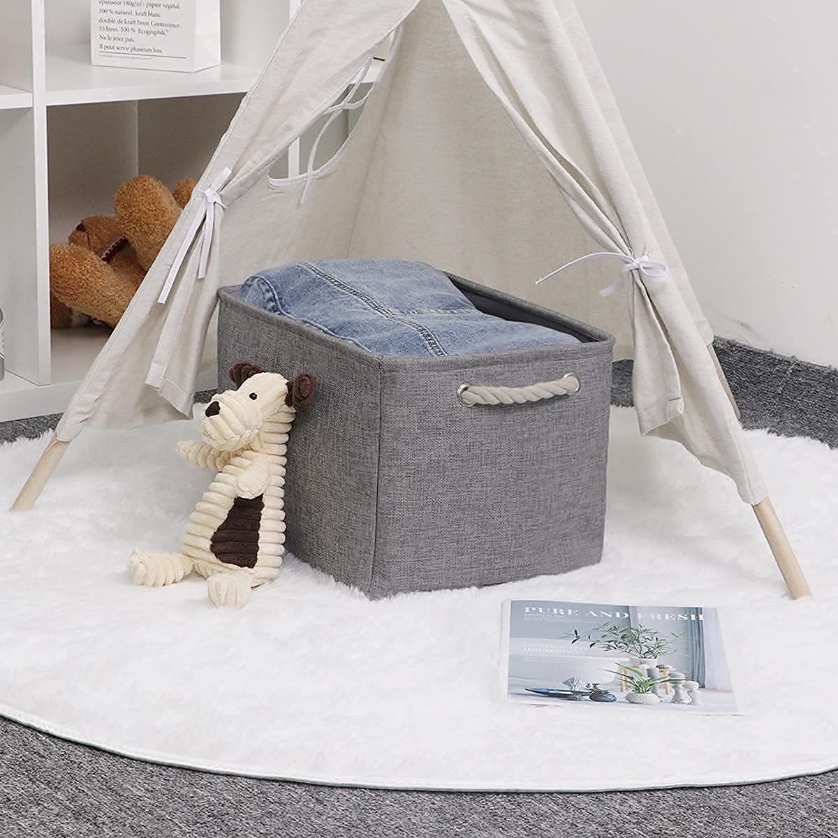 Small Baskets for Shelves(6pack) Fabric Storage Baskets, Empty Gift Baskets with Rope Handles, Decorative Foldable Storage Baskets for Organizing Home Closet & Office (Gray, 11.8β x 7.8β x 5.1β)