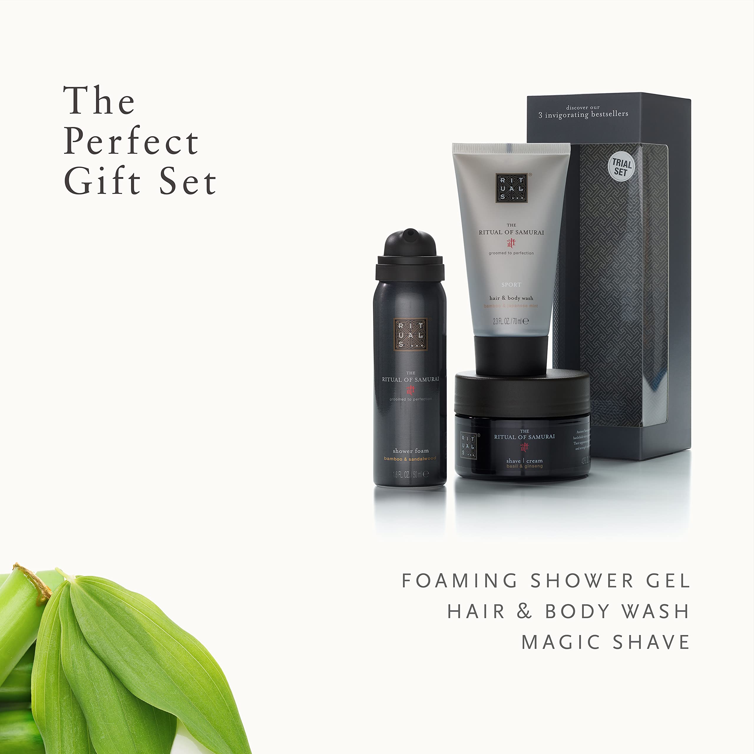 RITUALS Samurai Classic Invigorating Discovery Set for Men - Foaming Shower Gel, Hair & Body Wash & Shaving Cream with Bamboo & Sandalwood