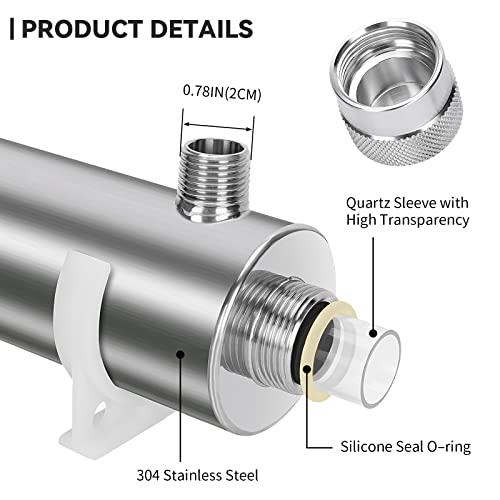 TAISHAN Ultraviolet Water Purifier Sterilizer Filter for Whole House Water Purification,2GPM 21W 110V,1 UV Lamp + 1 Quartz Sleeve