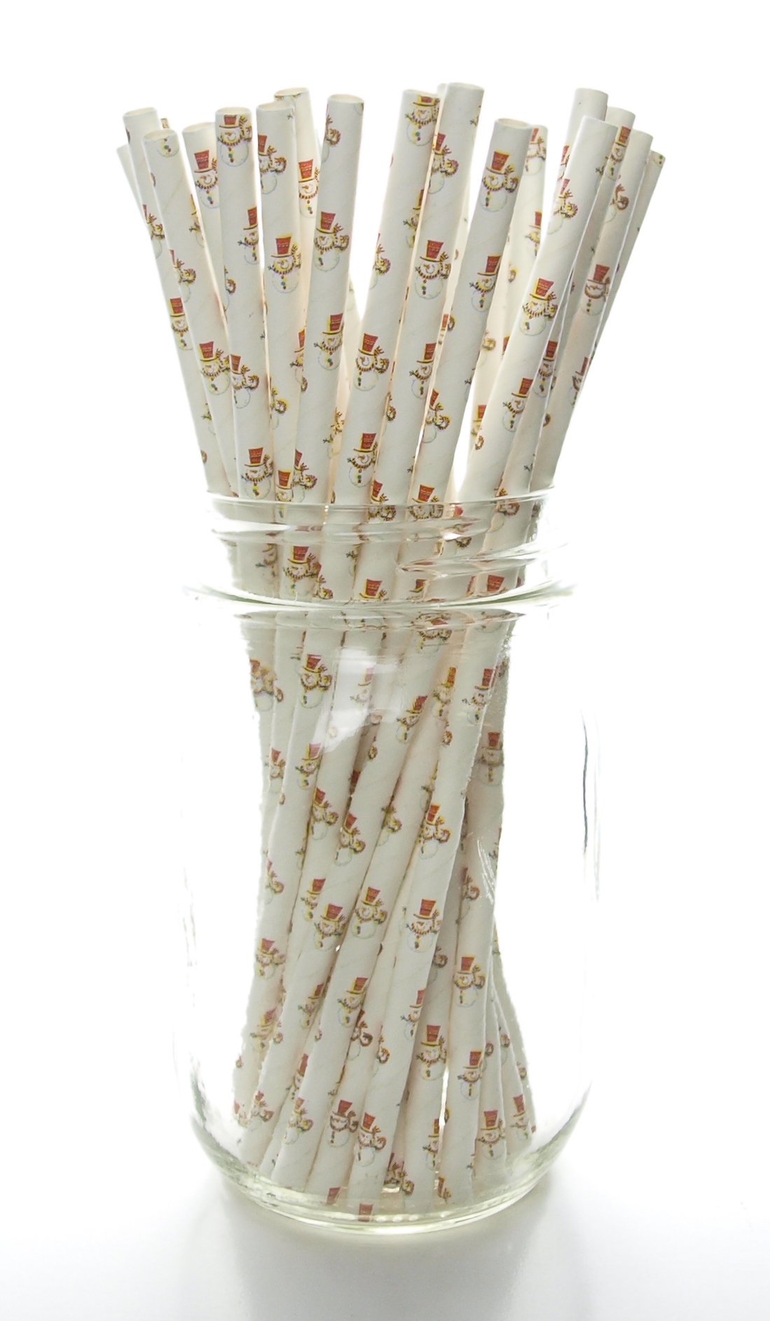 Snowman Straws (25 Pack) - Frosted Snowmen Drinking Straws, Winter Snow Holiday Party Supplies, Paper Straws for Christmas Table Decor, Stocking Stuffer Gift Straws