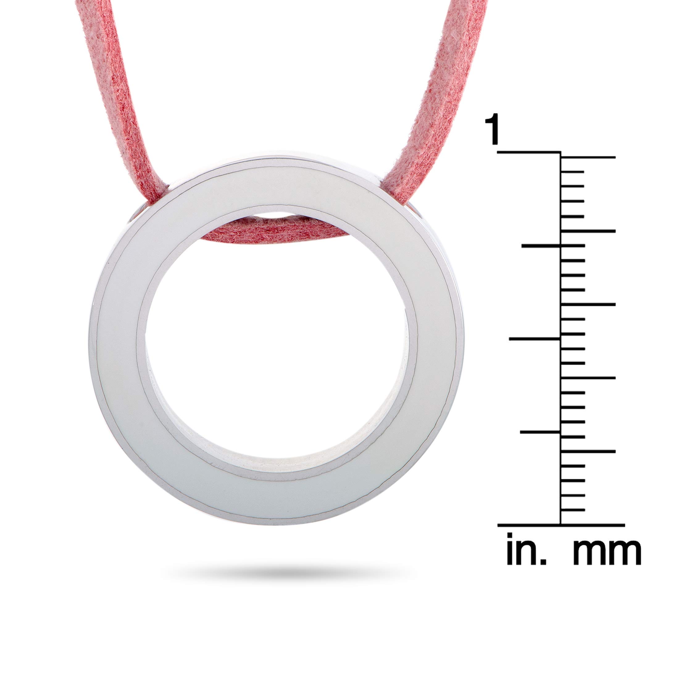 Movado Breast Cancer Awareness Sterling Silver and Enamel Circle Pink Leather Cord Necklace