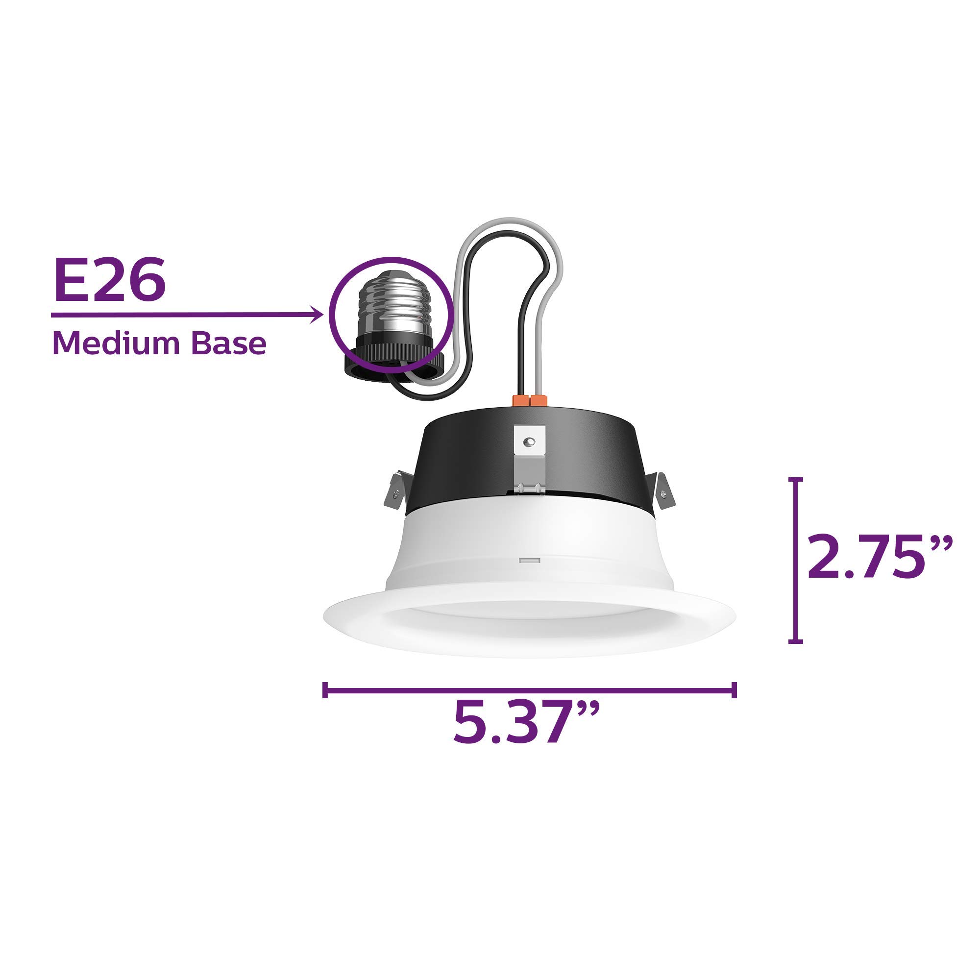 PHILIPS LED 802645 Dimmable 4” Downlight Flicker-Free Recessed Lighting with EyeComfort Technology: 660-Lumens, 2700K, 7.5 (65-Watt Equivalent), E26 Base, Soft White, 6-Pack, Title 20 Compliant
