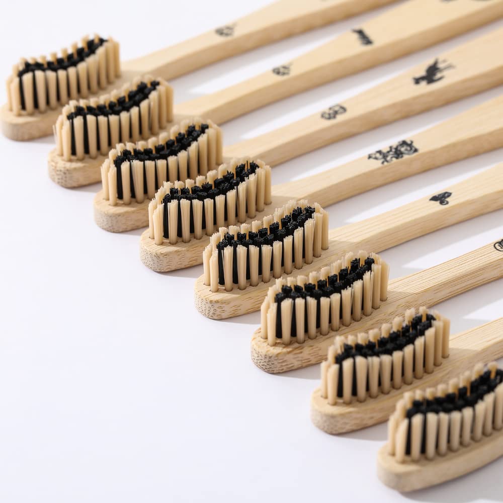 YNJFKX Cartoon Brush Handle Soft (10 Count),BPA Free, Environmentally Friendly Biodegradable Bamboo Toothbrush,Curve Bristles to Help Effectively Teeth Tooth