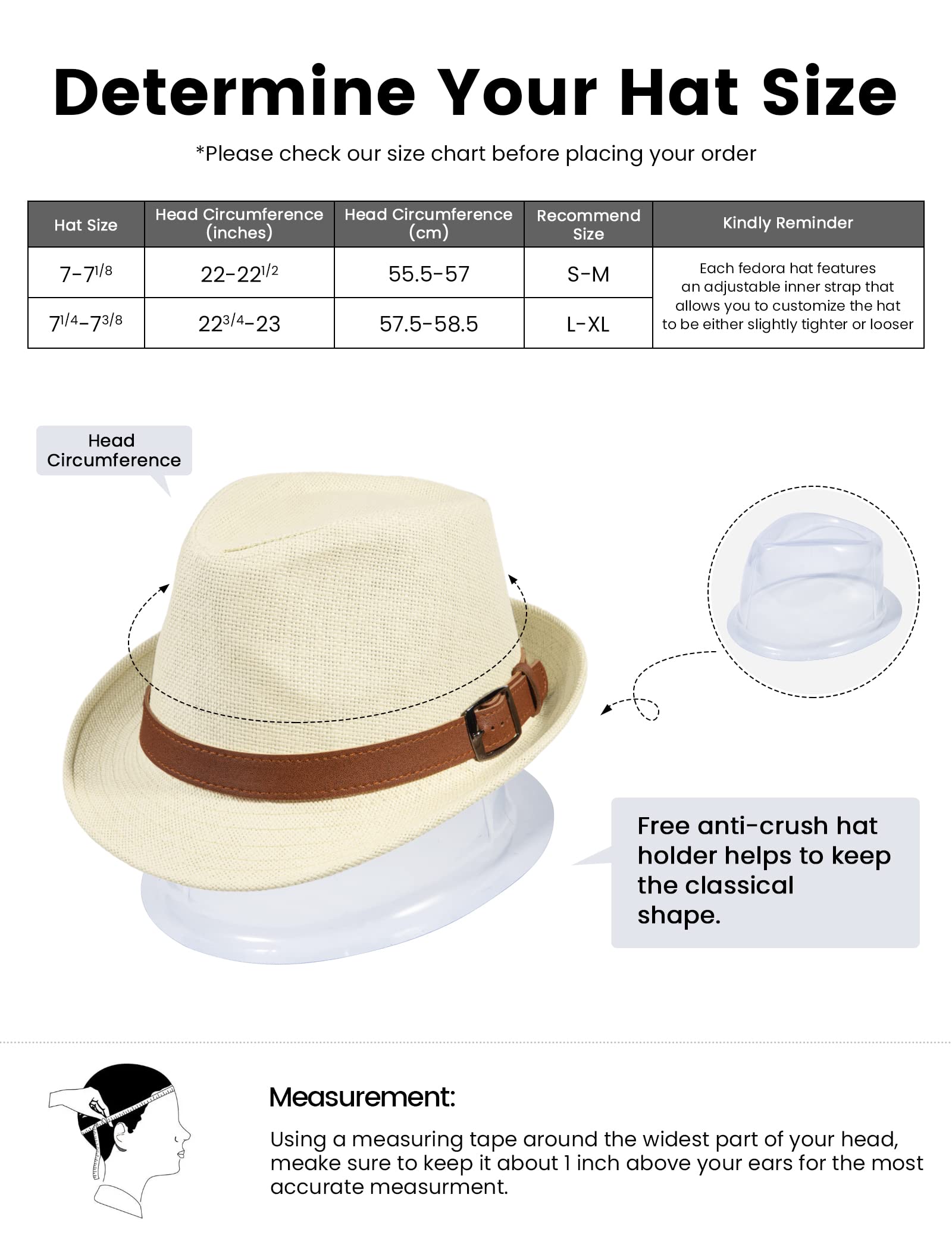 Simplicity Panama Style Fedora Hats for Women Straw Fedora Sun Hat with Band Fedora Hats for Men Straw Hats for Men Fedora Hats,Natural,L/XL