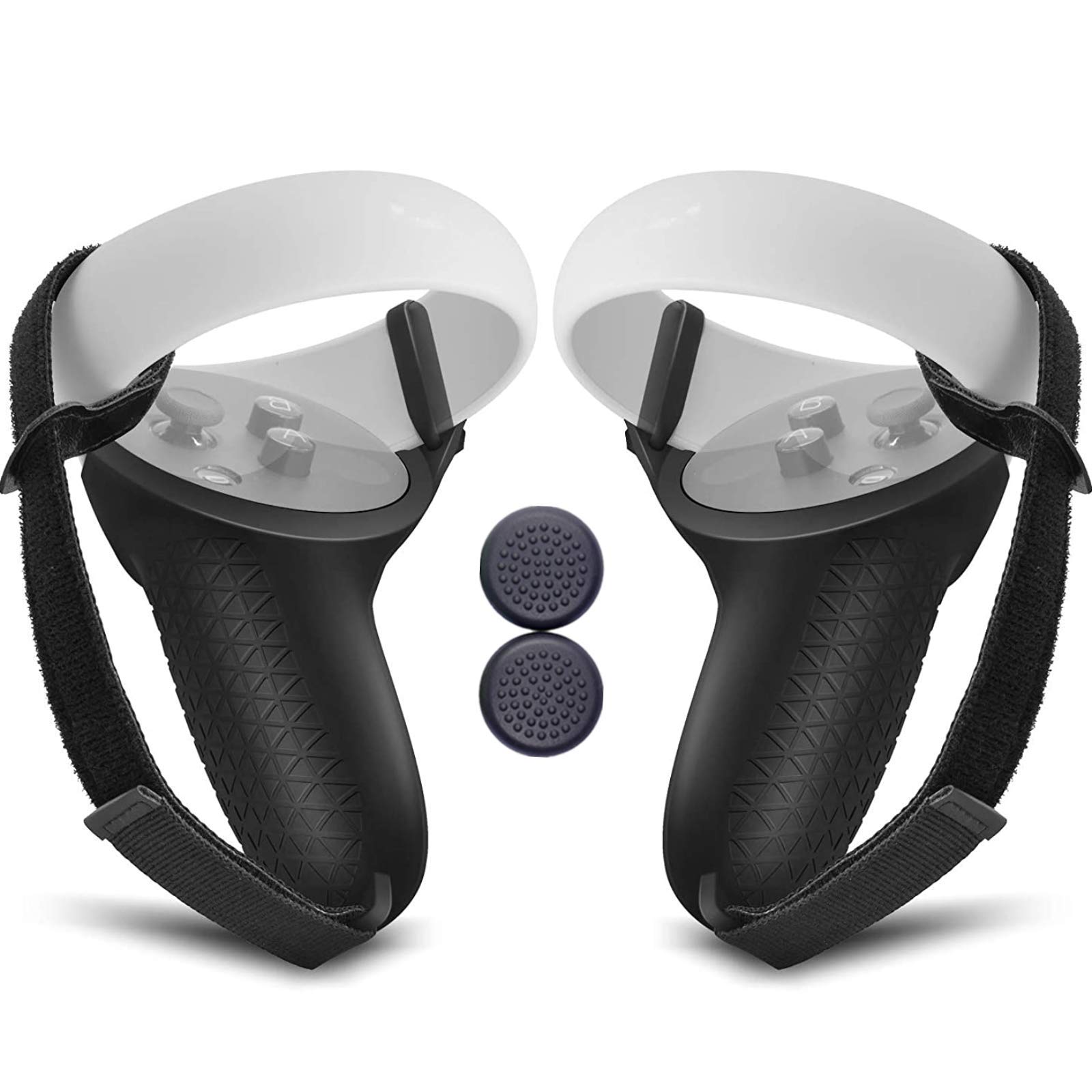 Silicone Touch Controllers Grips Cover Compatible with Oculus Quest 2 - Quest 2 Accessories Controller Grips with Wrist Knuckle Strap - Anti-Throw Handle Protective Rubber Grips Cover (1 Pair, Black)