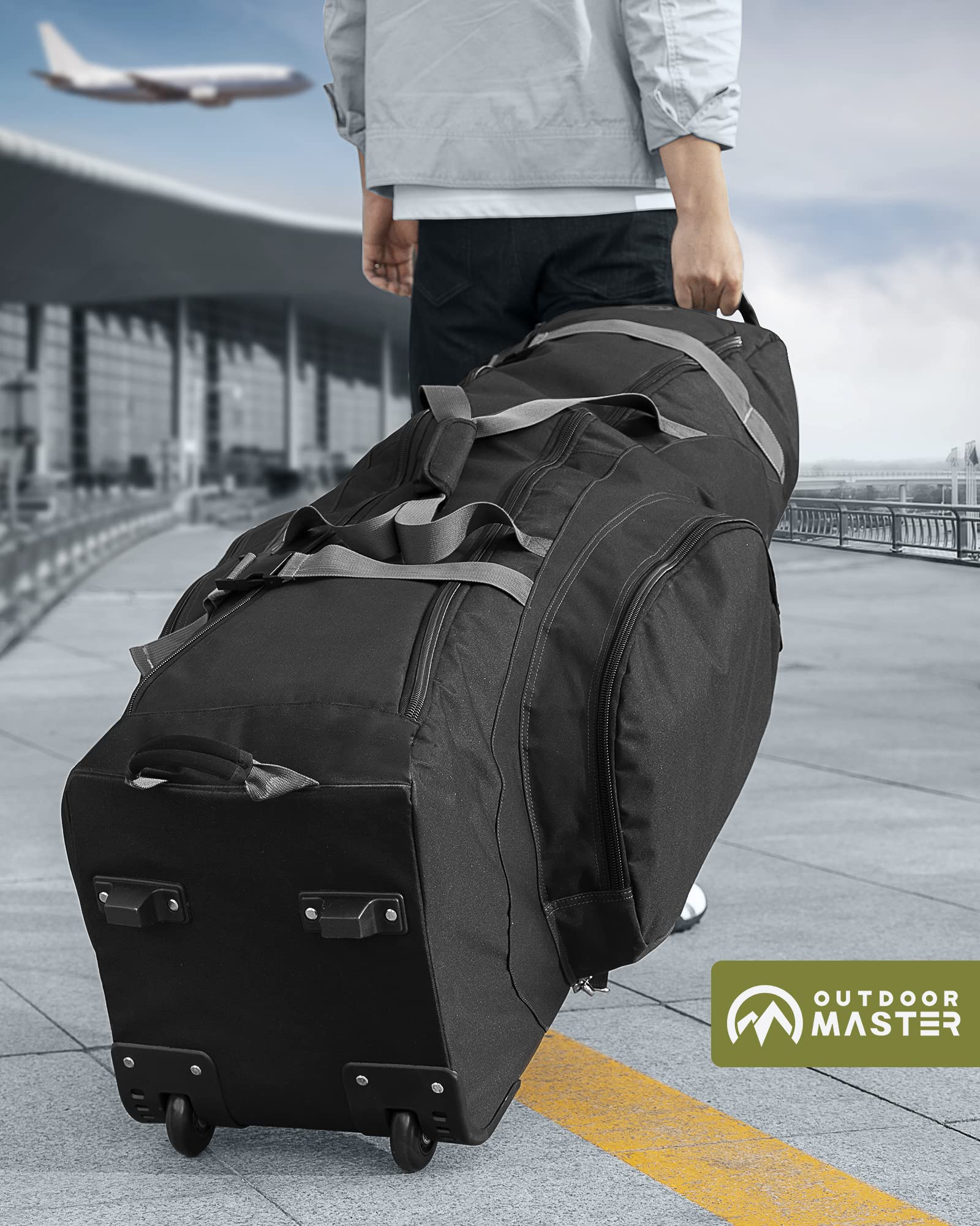 OutdoorMaster Padded Golf Club Travel Bag with Wheels, 900D Heavy Duty Oxford Waterproof -Alligators - Black
