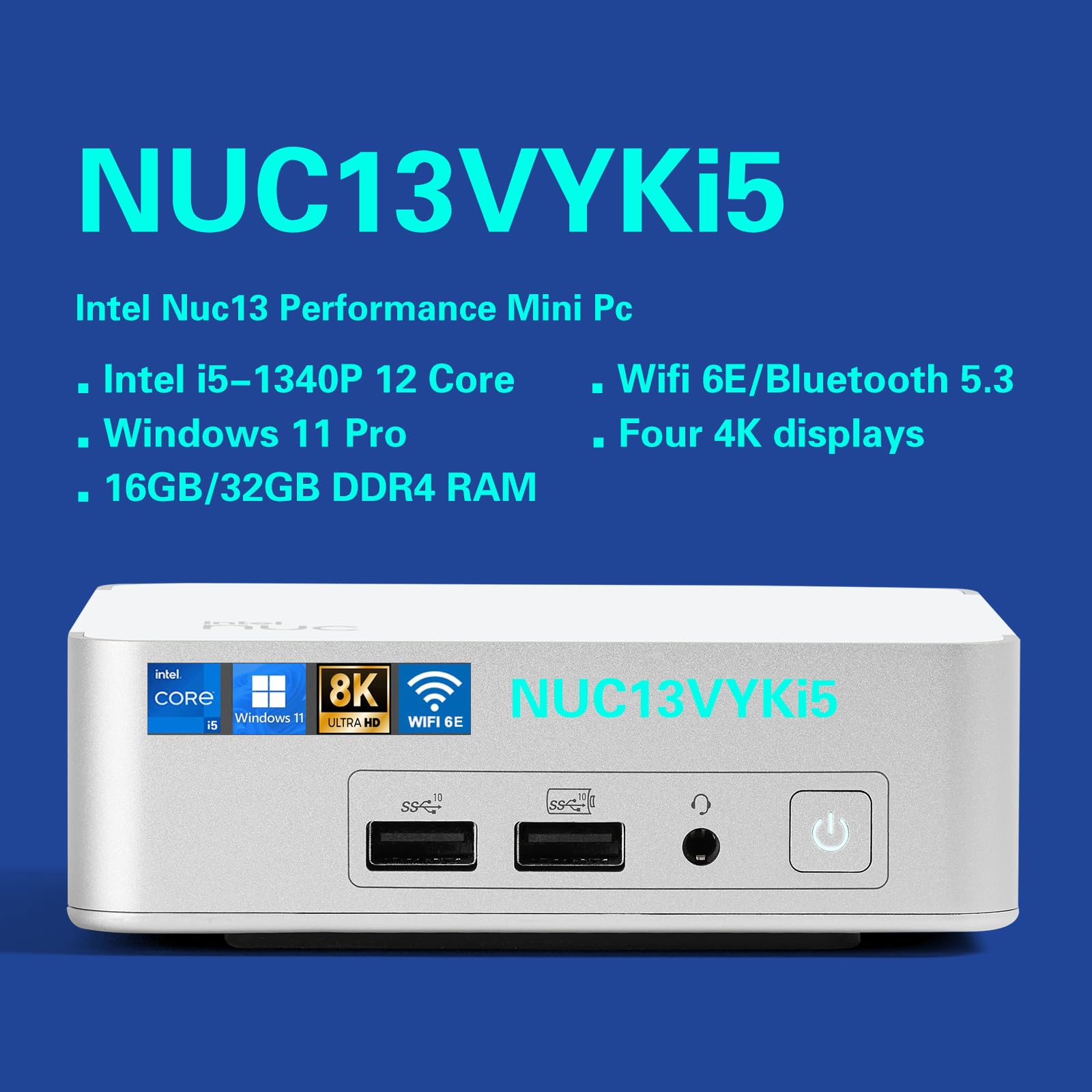 NUC13VYKi5 NUC13 Pro Vivid Canyon 16GB RAM 512GB SSD Mini PC Mini Computer,Intel i5-1340P 12 Core,16 Thread,Win 11 Pro Mini Computers,Up to 4.6 GHz Turbo,WiFi 6E,BT 5.3,8K Support,Gaming