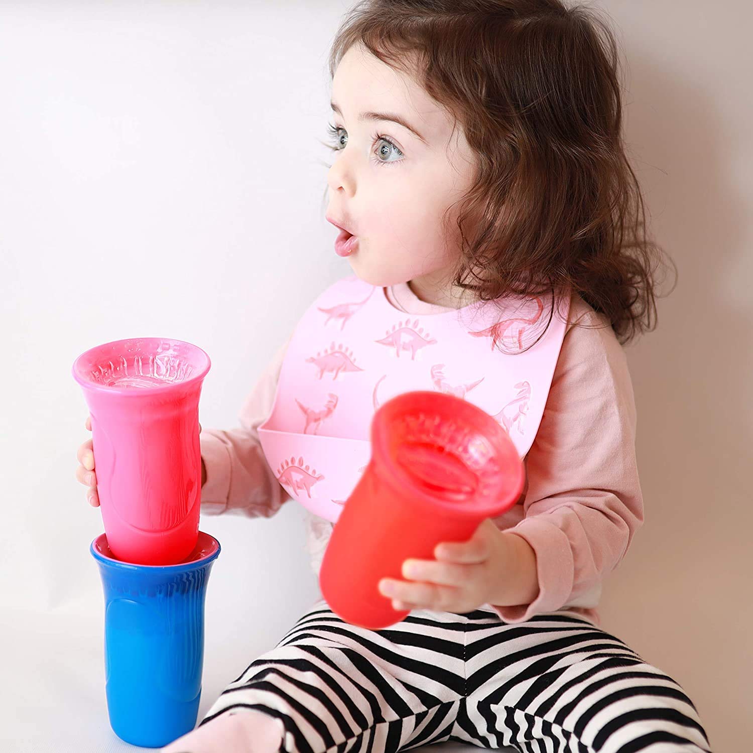 Nuby No Spill Edge 360 10 oz Cup with Silicone Rim, 2 Pack (green/aqua)