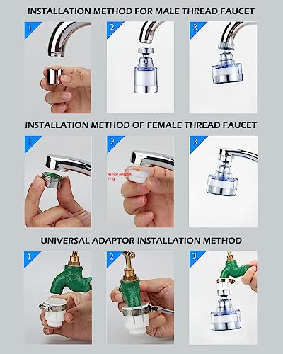 Sink Water Filter, 360° Rotating Bathroom Sink Filter, Kitchen Bathroom Universal Sink Water Filter Faucet-Removes Chlorine Fluoride Heavy Metals