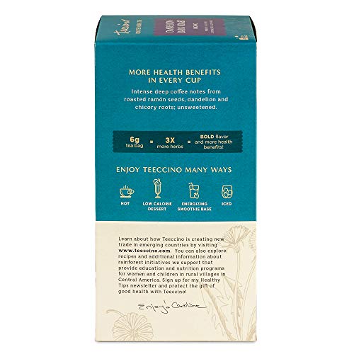 Teeccino Dandelion Herbal Tea - Dark Roast - Caffeine Free, Prebiotic, Gluten Free, 3x More Herbs - 25 Tea Bags