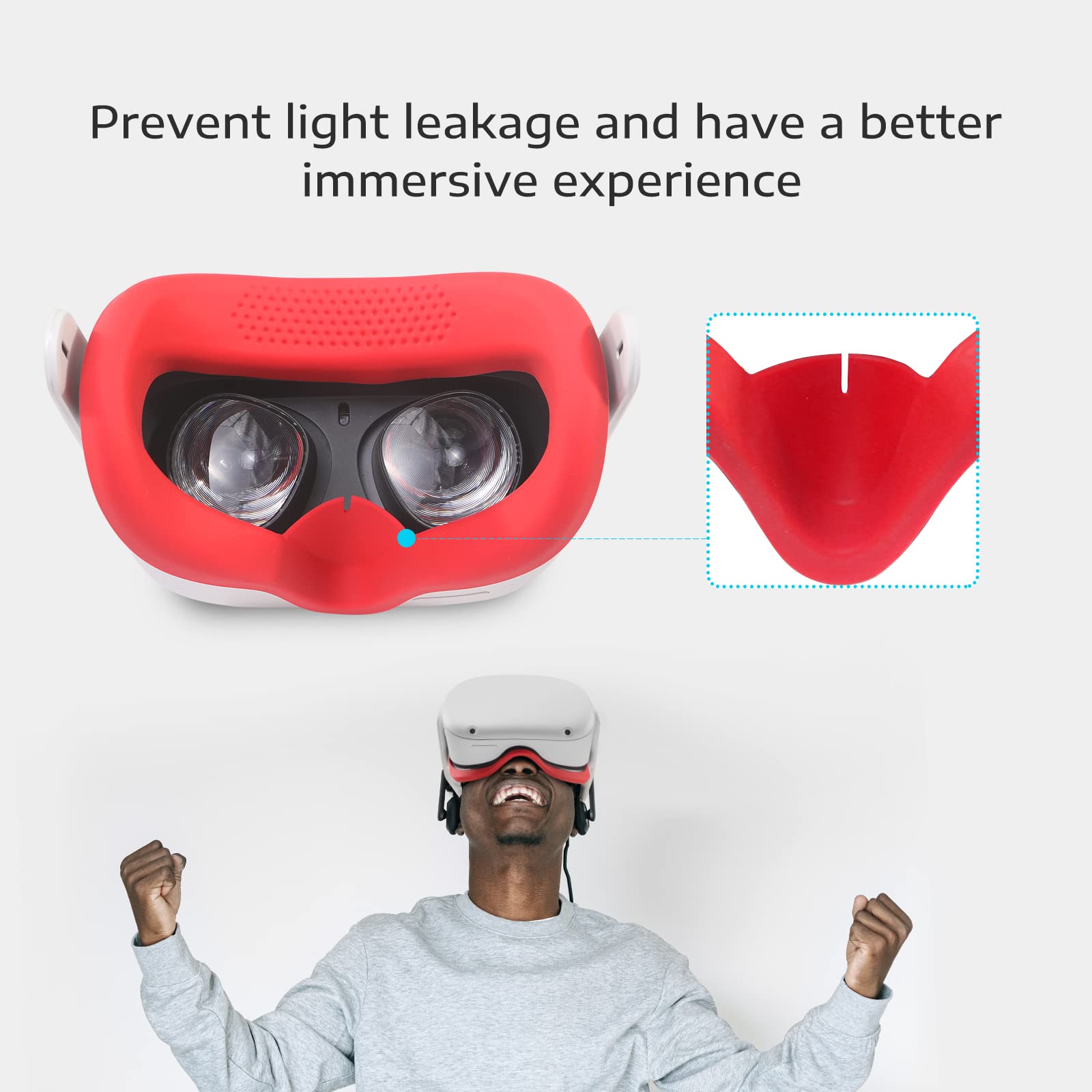 VR Face Cushion Cover for Oculus Quest 2,2 Pack Anti-Leakage Face Cover,Sweat-Proof, Lightproof, Non-Slip Washable Silicone Face Cover Pad Compatible with Meta/Oculus Quest 2 VR Headset