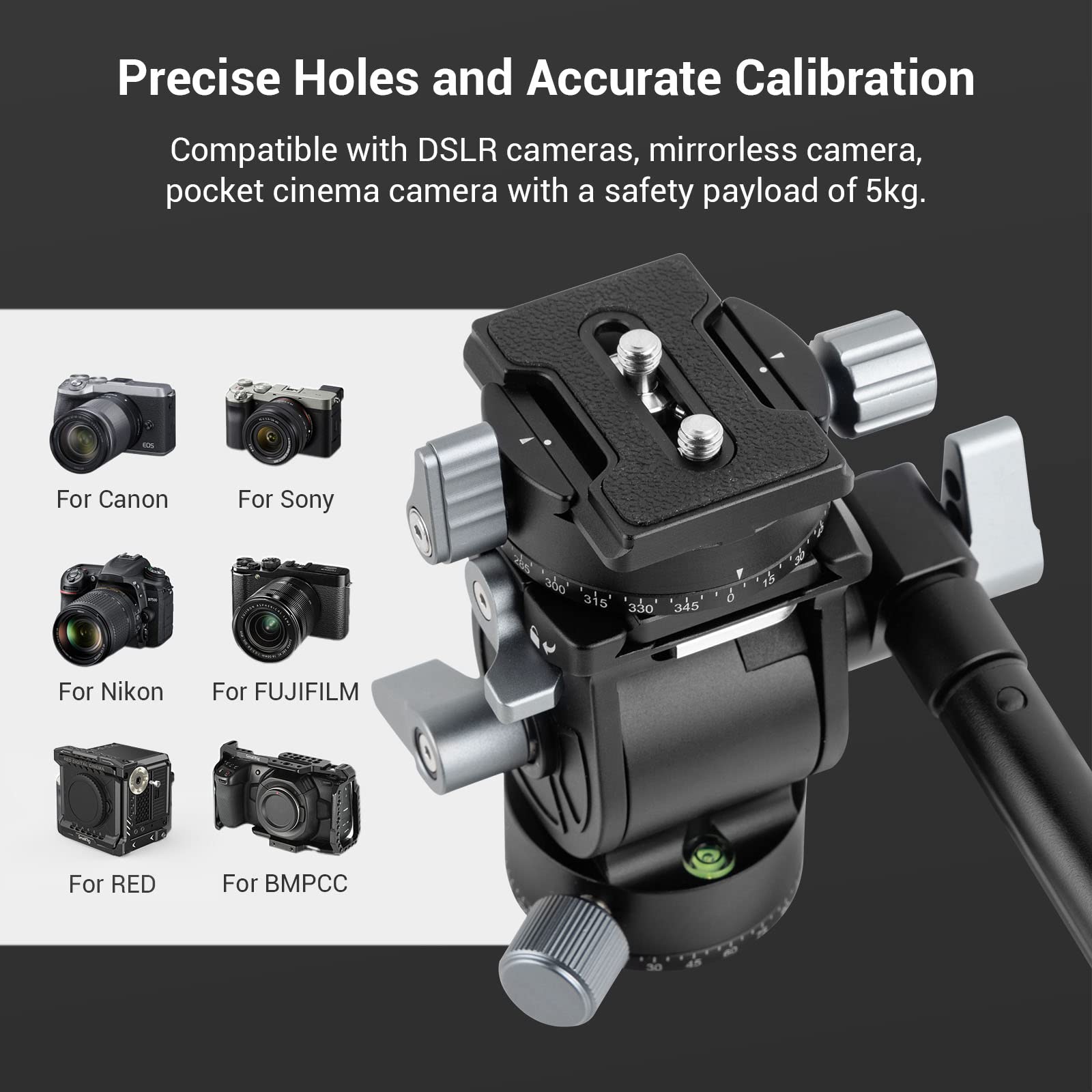 SmallRig Video Head, Tripod Head with Quick Release Plate for Arca Swiss and Lever Adjustable, Pan Head for Compact Video Cameras, DSLR Cameras and Tripod-3457