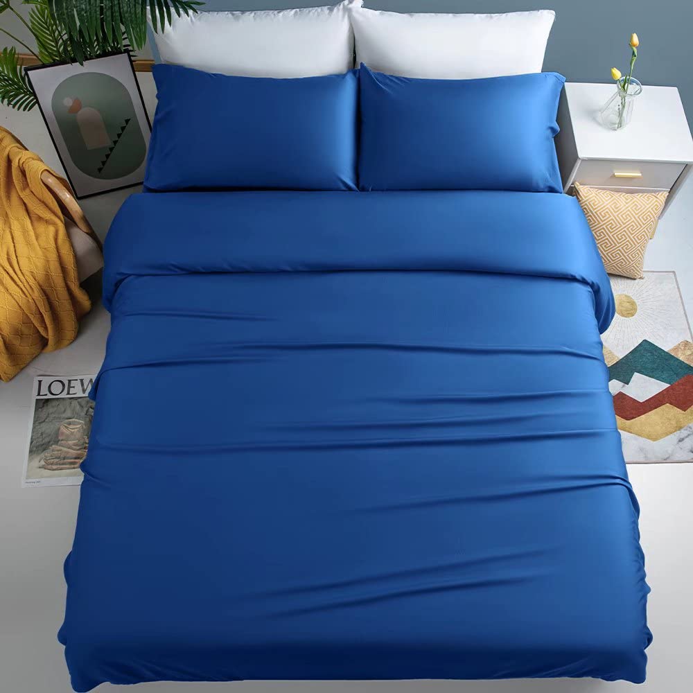 Shilucheng Cooling Feel 100% Bamboo Sheets Set- King Size 1800 Thread Count Soft Bed Sheets,16 Inch Deep Pocket,Breathable,Comfortable and Pilling Resistant -4PC(King,Navy Blue)