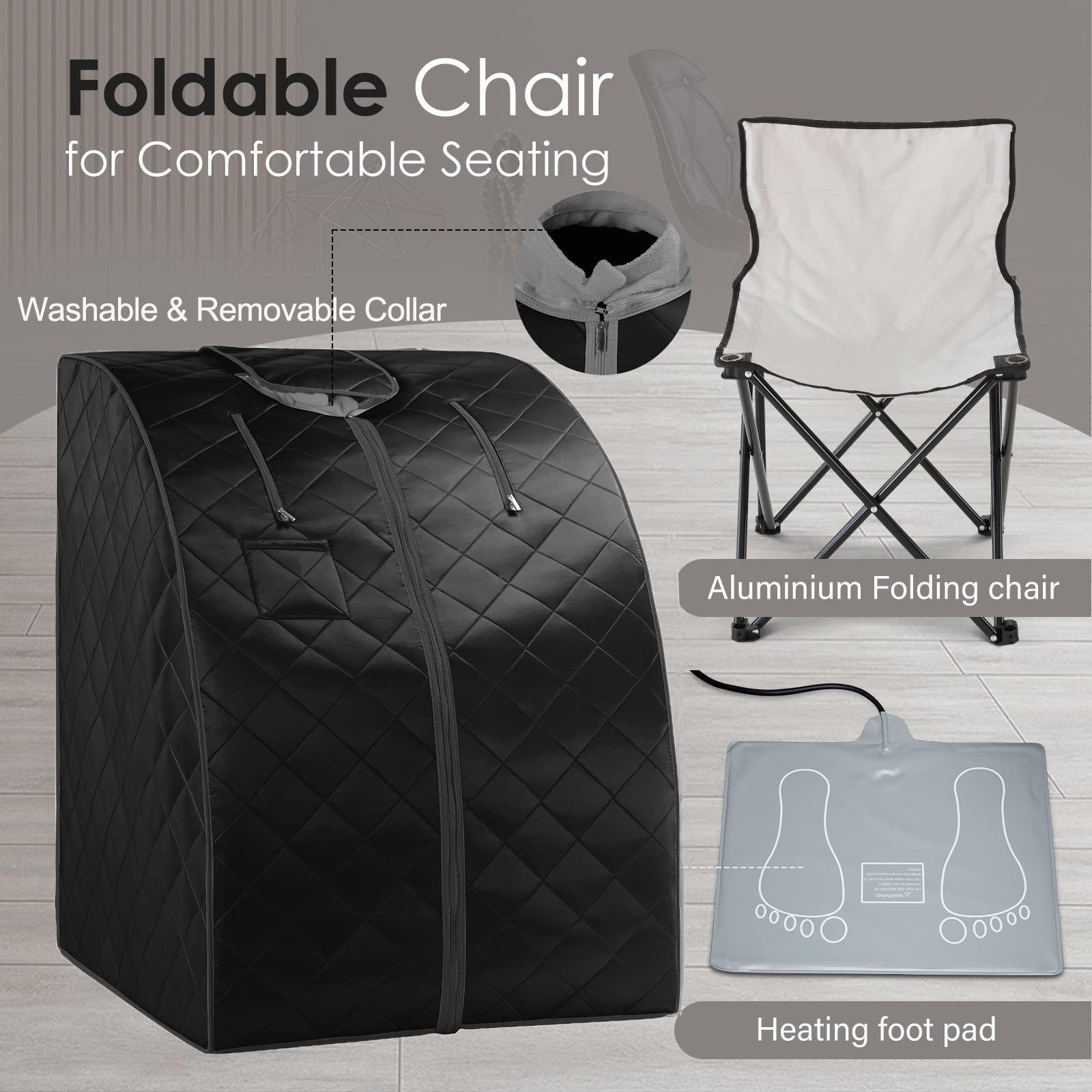ZONEMEL Personal Far Infrared Sauna for Home, Oversized Portable Sauna for Relaxation, Better Sleep, with Heating Foot Pad, Portable Chair (X-Large, Black, L 33β x W 31.5β x H 40.5β)