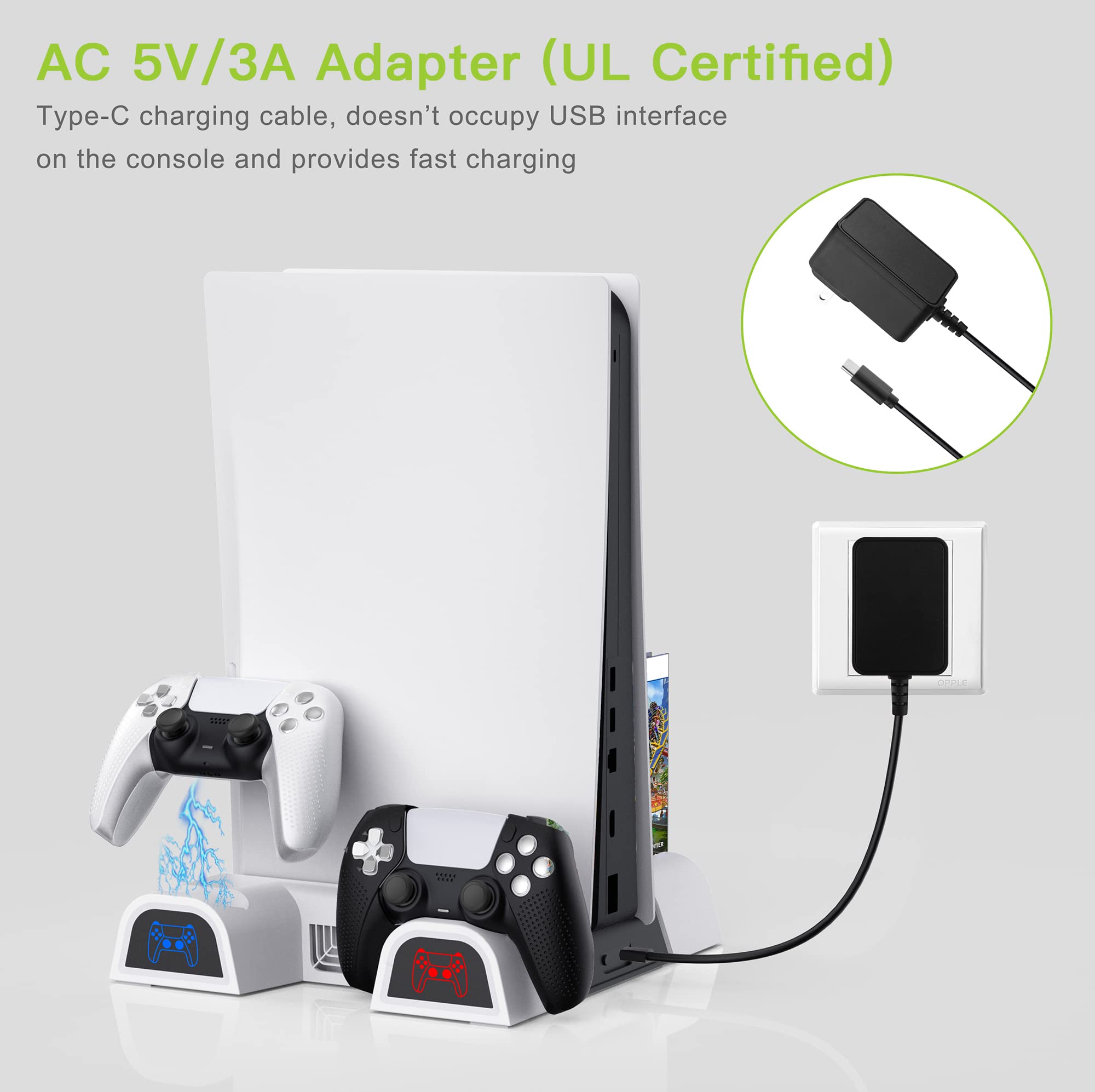 PS5 Cooling Stand Charging Station-7 in 1 full protection kit to PS5 console and controllers, WeProGame Charger Dock, Controller Skins, Thumb Grips ,Headset Holder Accessories Bundle for Playstation5