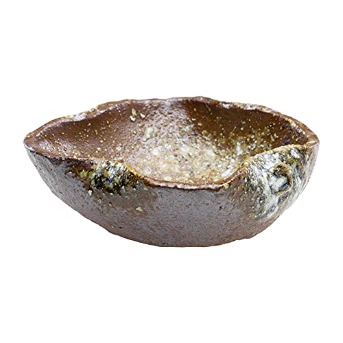 Wazakura Shigaraki Series Handmade Leaf Shaped Ceramic Bonsai Pot with Drainage Hole, 5.9 in (150 mm) Made in Japan, Garden Training Container, Flower Planter, Succulent Bowl - Red Brown
