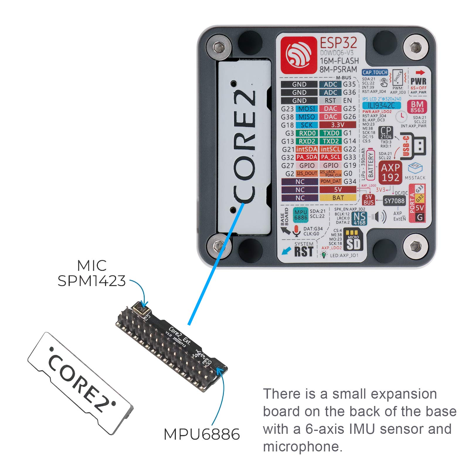 MakerFocus M5Stack Core2 ESP32 Development Kit 2nd Generation Core Device CP2104 MPU 6886 Built-in WiFi Bluetooth with Dual Core 32-bit 240Mhz LX6 Processors 16MB Flash 8MB PSRAM for Ar duino UIFlow