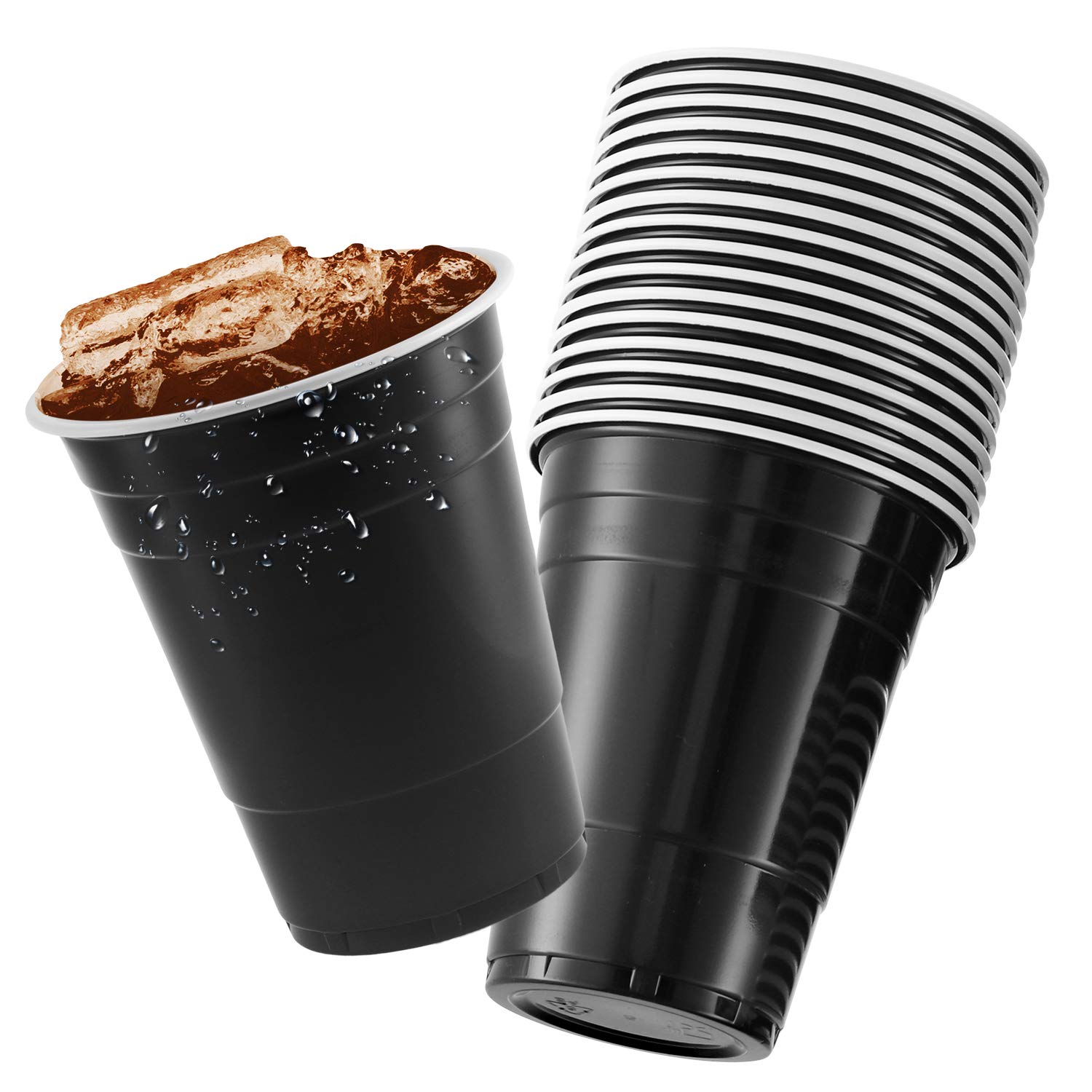 StarMar Black Plastic Cups, [50 Pack] 16 Oz Party Cup Disposable Cup Big Birthday party Cups