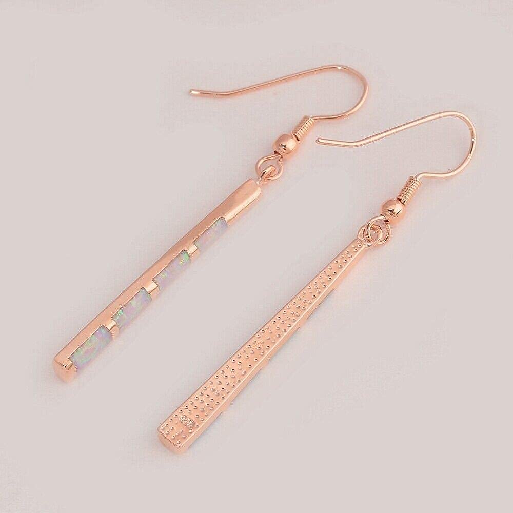 Opal Drop Earring-Rose Gold Plated Dangle Earrings Dangle Bar Earrings Women Jewelry Gemstone Dangle Earrings 2 1/8"