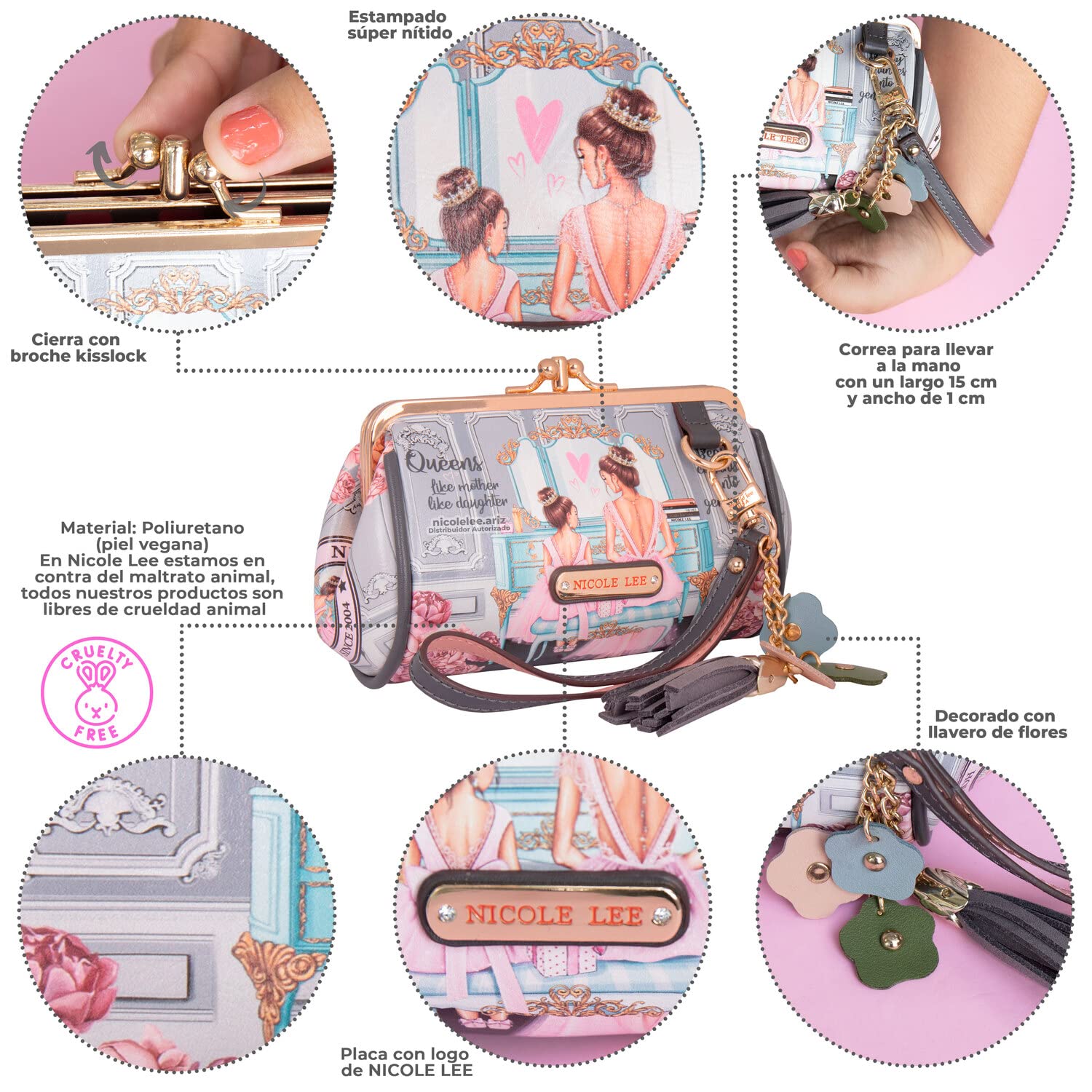 MINI Kiss Lock Nicole Lee Wristlet Coin Purse Double Queens