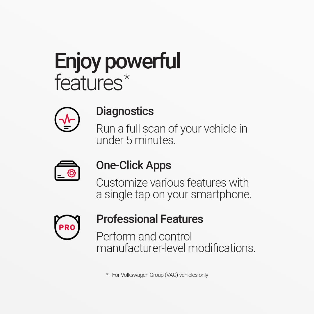OBDeleven OBD2 Diagnostic scan Tool, Scanner for Audi Seat Cupra Skoda Volkswagen, Bluetooth Device Supports Android only.