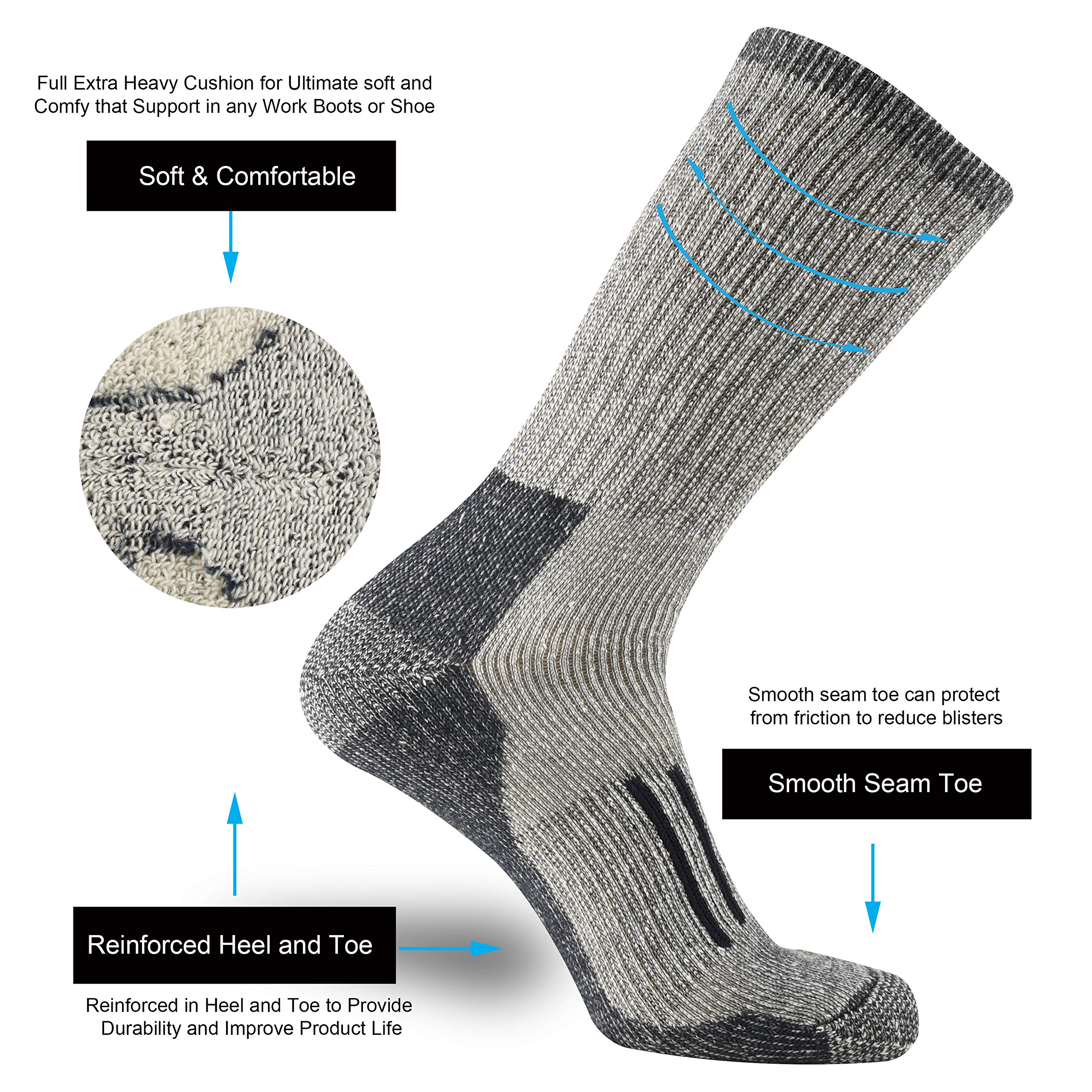 ONKE Merino Wool Cushion Crew Socks for Men Outdoor Hiking All Seasons Work Boot Heavy Thick Thermal Moisture Wicking Control(Navy M)