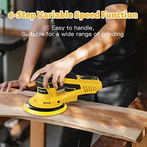 Wood Sander,Electric Random Orbital Sander,Brushless Motor 6"" Disc Size 350W 10000 RPM Polisher Sanding Variable Speed Tool for Woodworking, Polishing, Carpentry